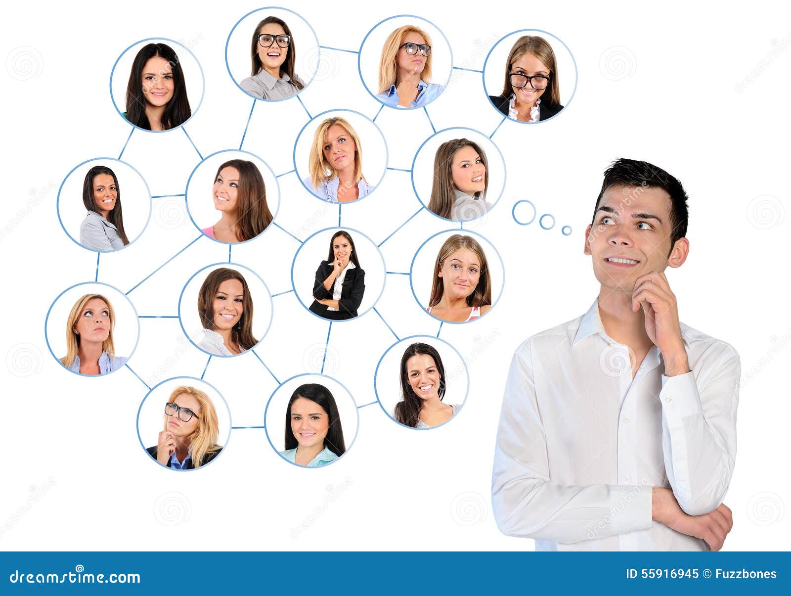 Young man and many friends stock image. Image of network - 55916945