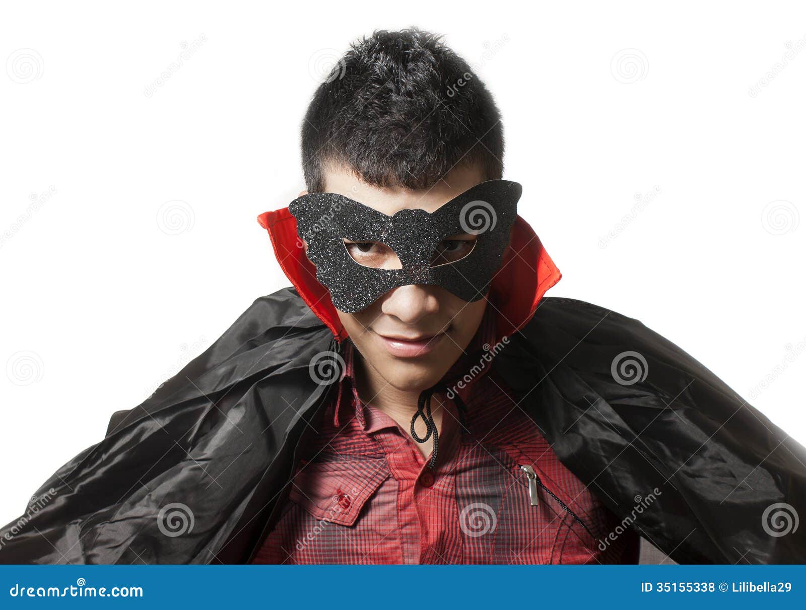 Young Man with Mask and Cape Stock Photo - Image of treat, holiday ...