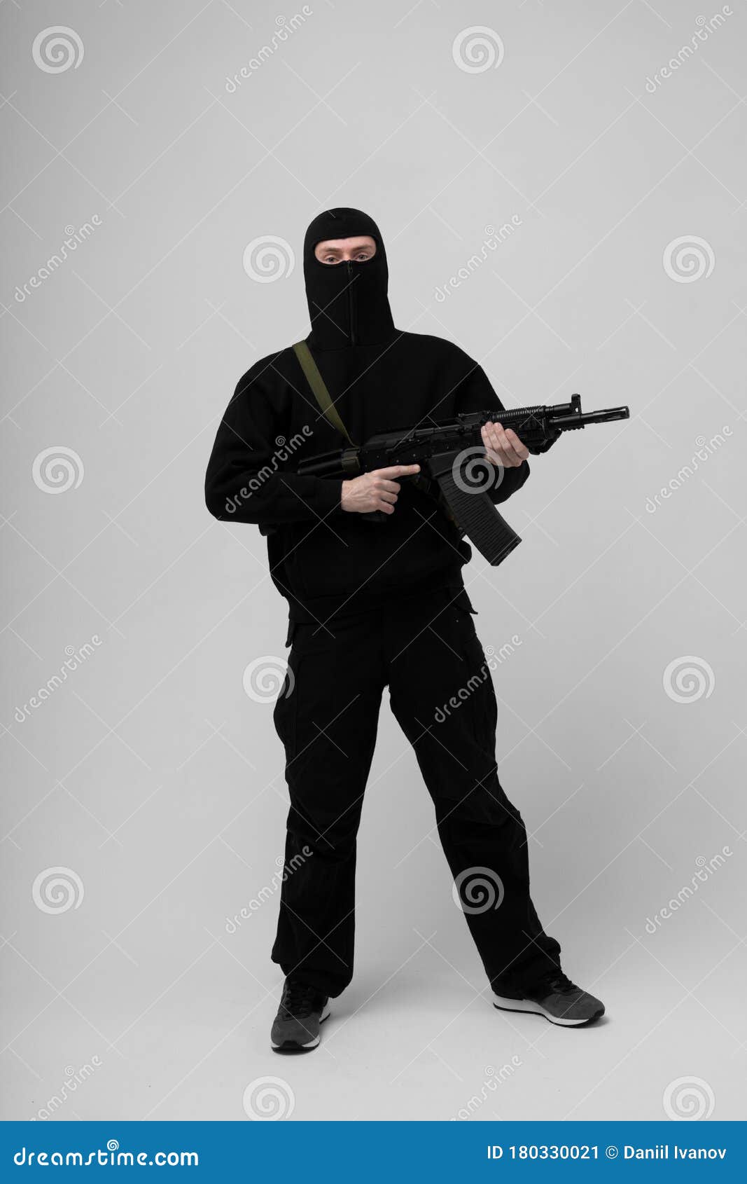 Man in Mask with Gun on White Background Stock Image - Image of special ...