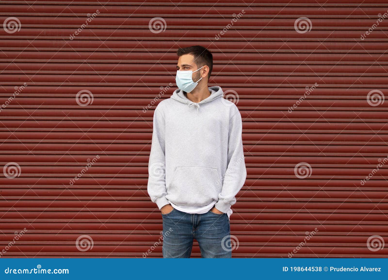 Young Man with Mask on the Street Stock Photo - Image of background ...