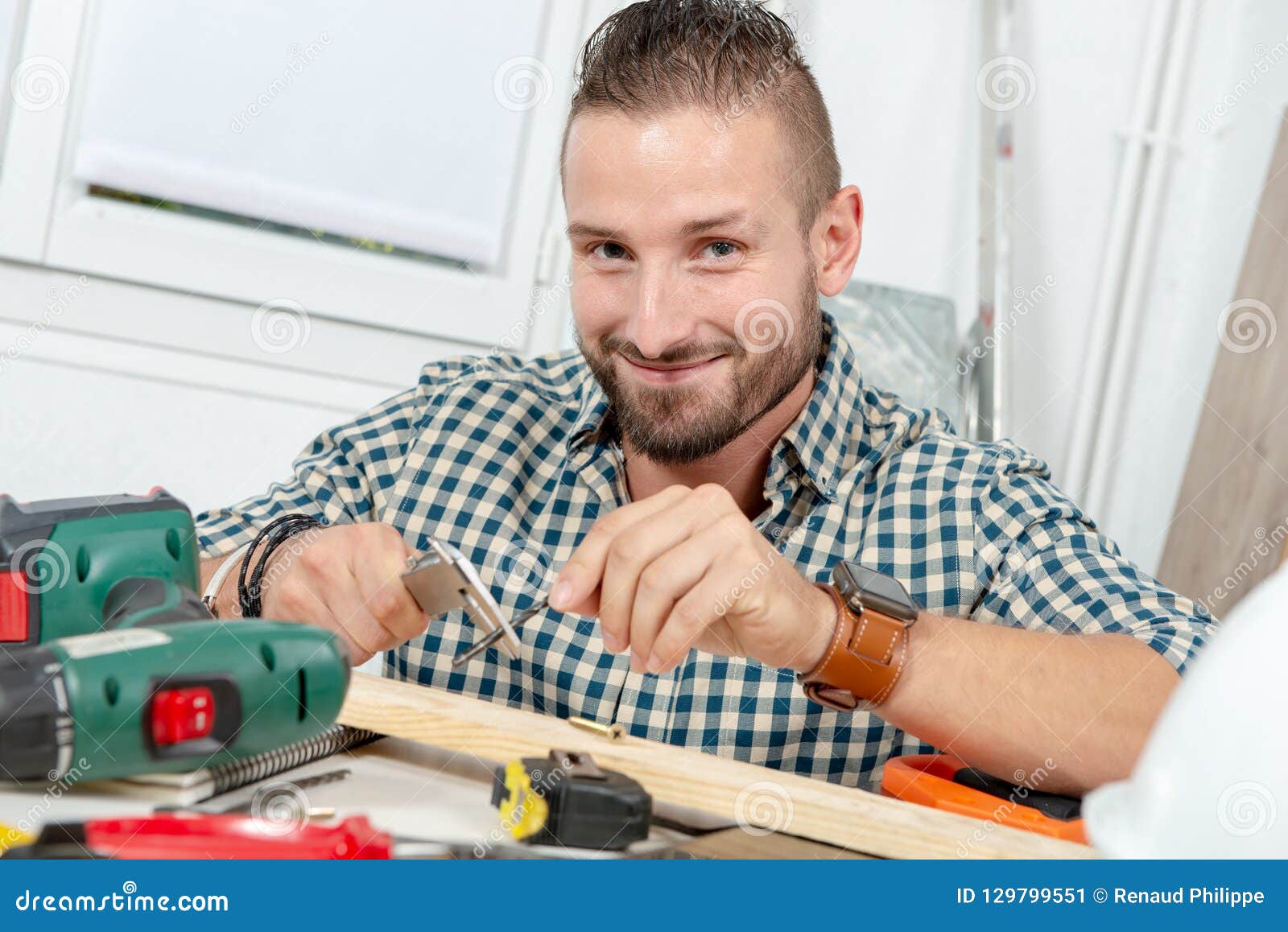 Young Man Measuring Drill Using Caliper Stock Image - Image of industry ...