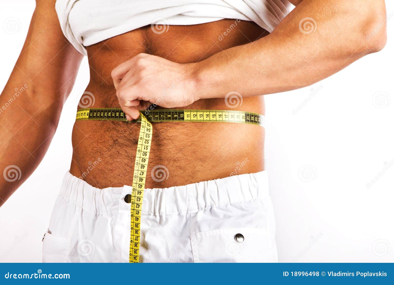 Young Man Measuring His Waist Stock Photo - Image of athletic, lose ...