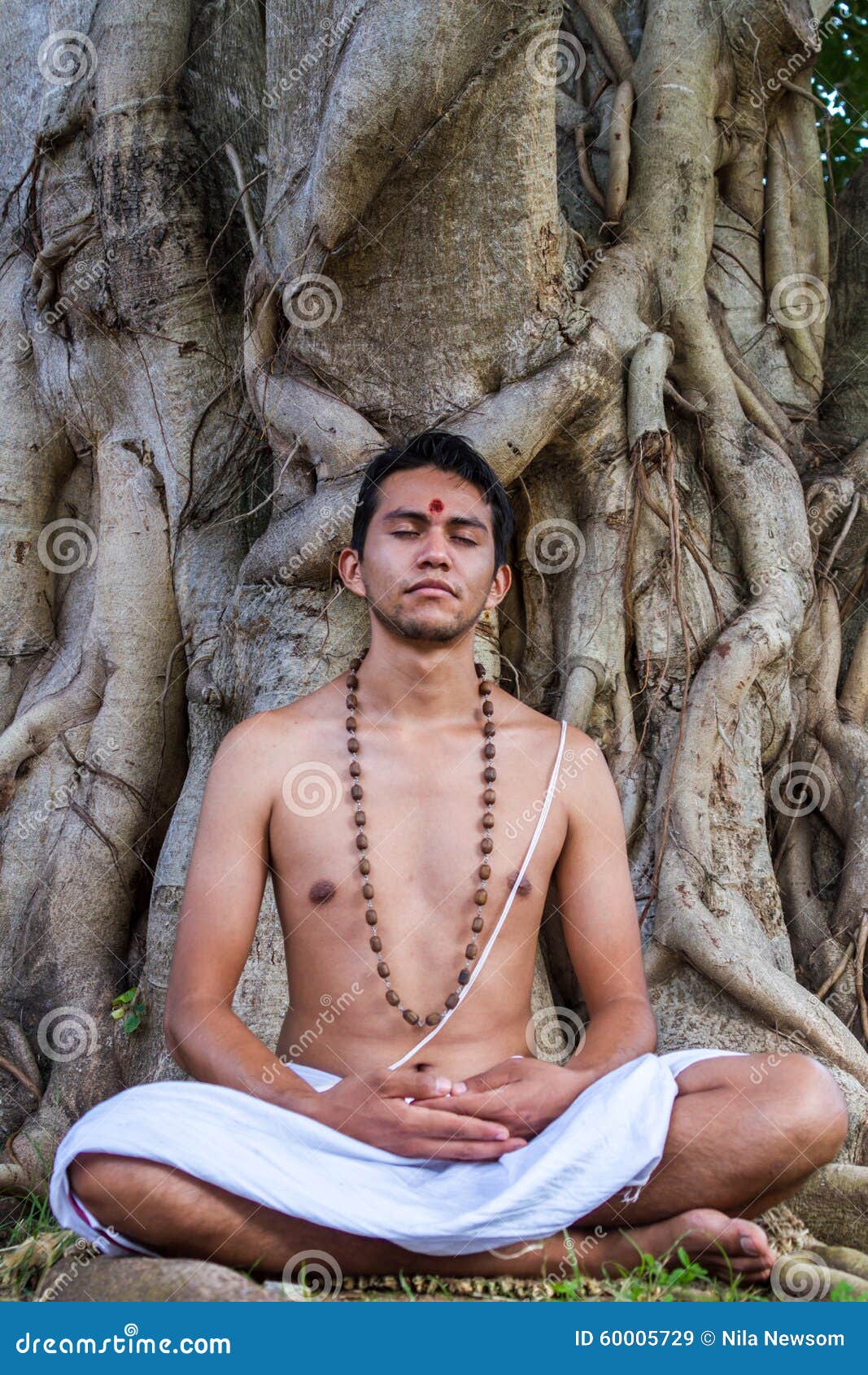 Young man meditating stock image. Image of meditate, banyan - 60005729