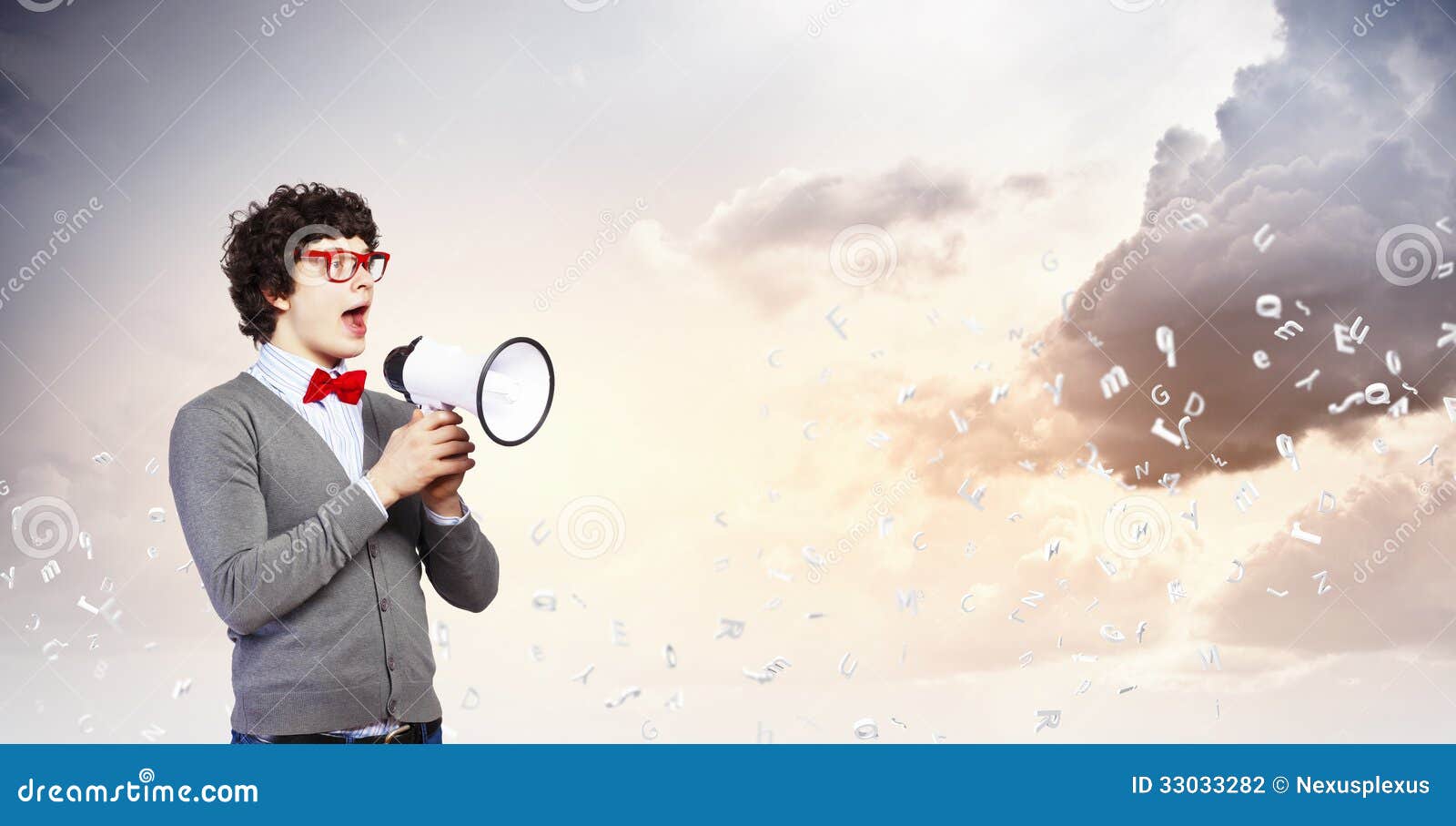 Young man with megaphone stock photo. Image of background - 33033282