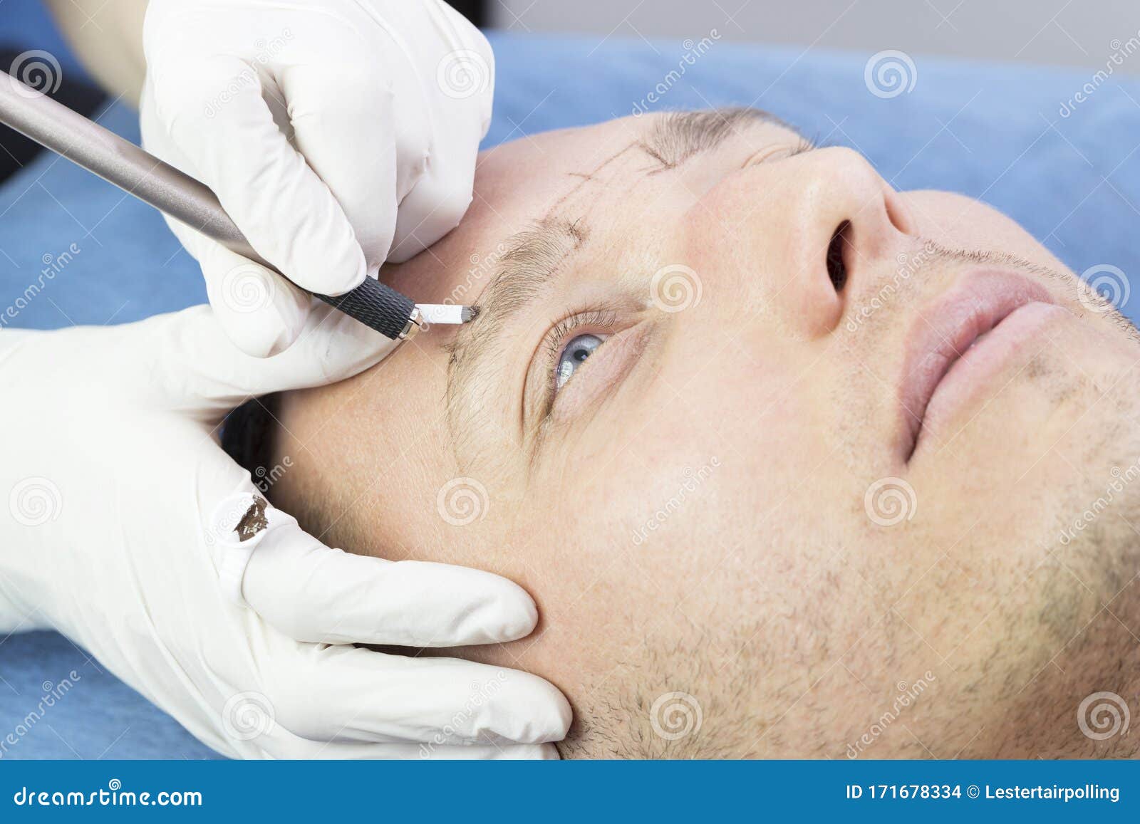 Young Man Microblading Procedure To Improve the Condition of a Mans ...