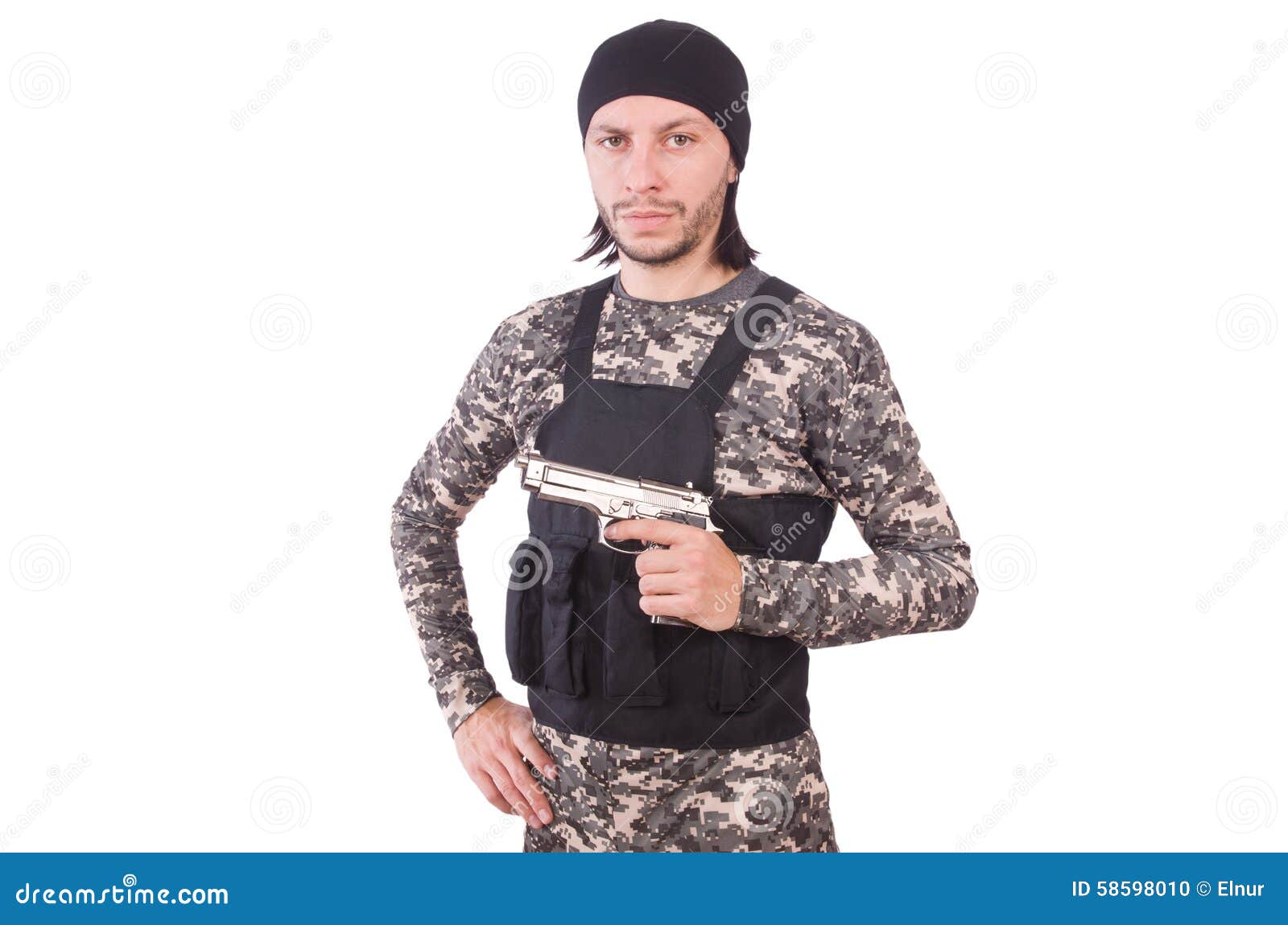 Young Man in Military Uniform Holding Gun Isolated Stock Photo - Image ...