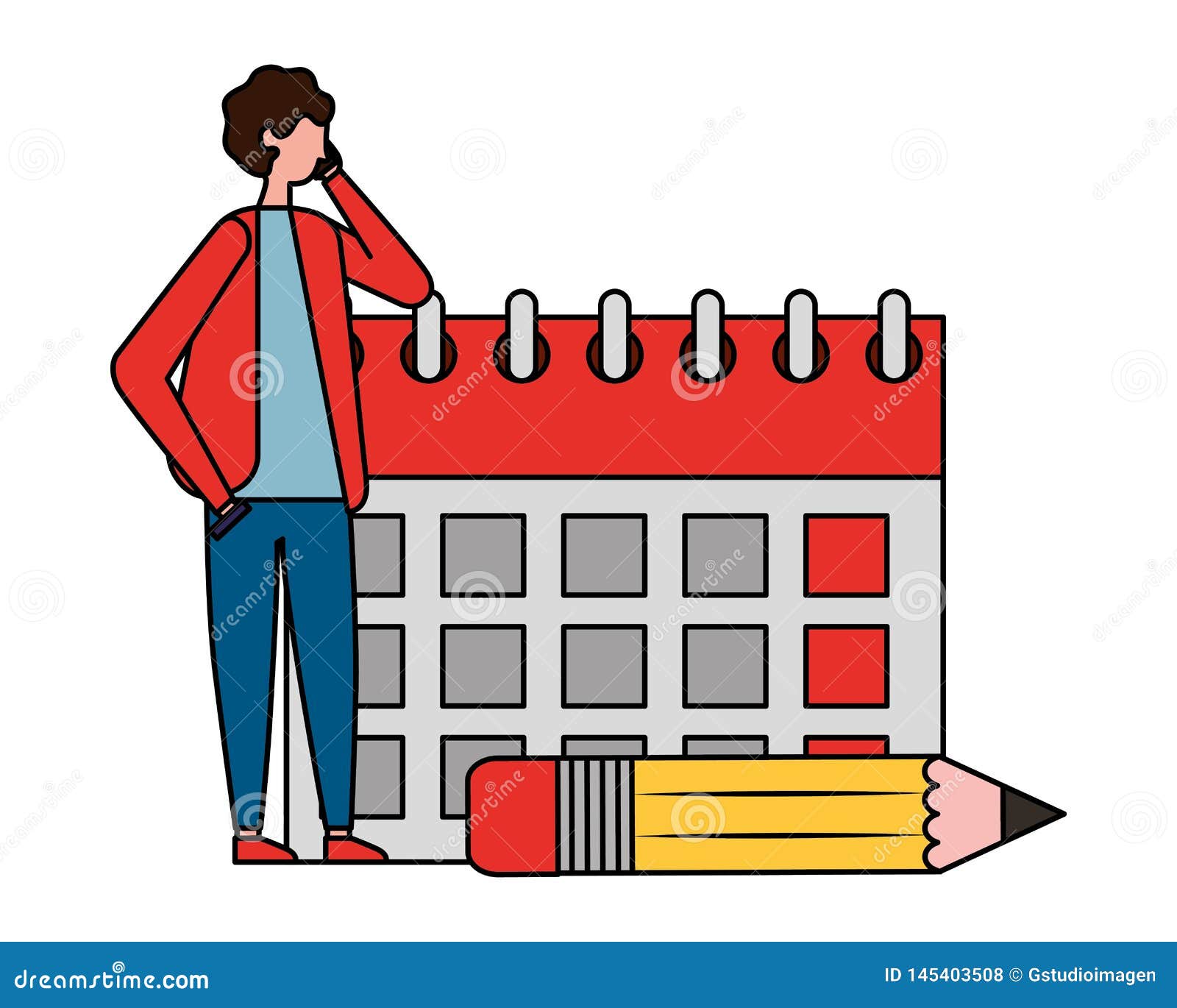 Young Man with Mobile and Calendar Reminder Stock Vector - Illustration ...