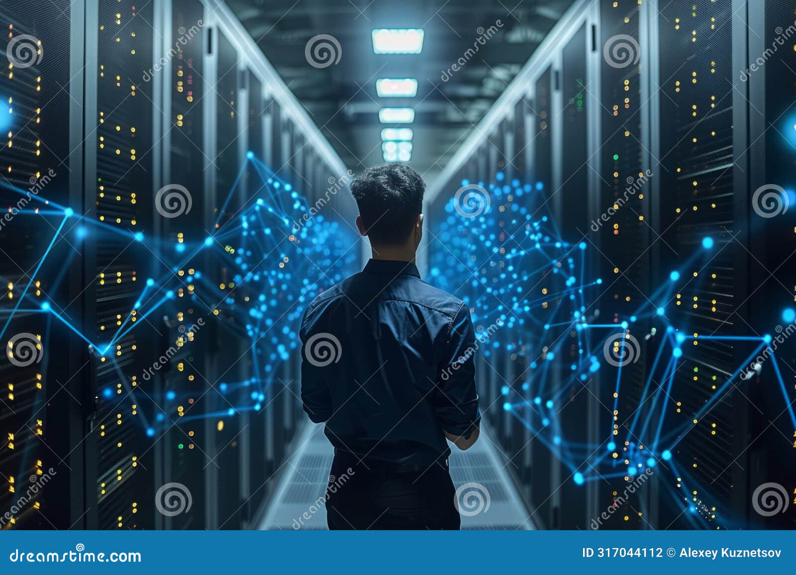 Young Man in a Modern Data Center. Network Management and the Work of AI Mind Stock Illustration ...
