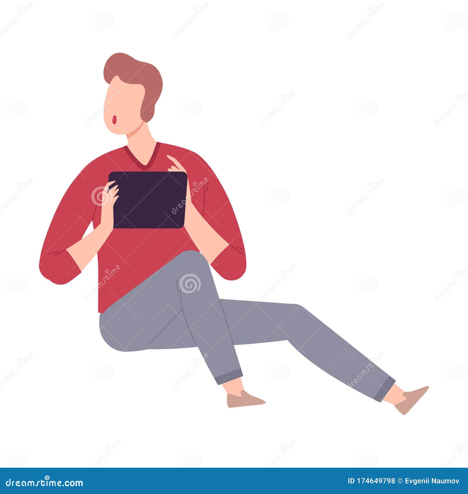 Young Man with Modern Digital Gadget, Guy Sitting on the Floor and ...