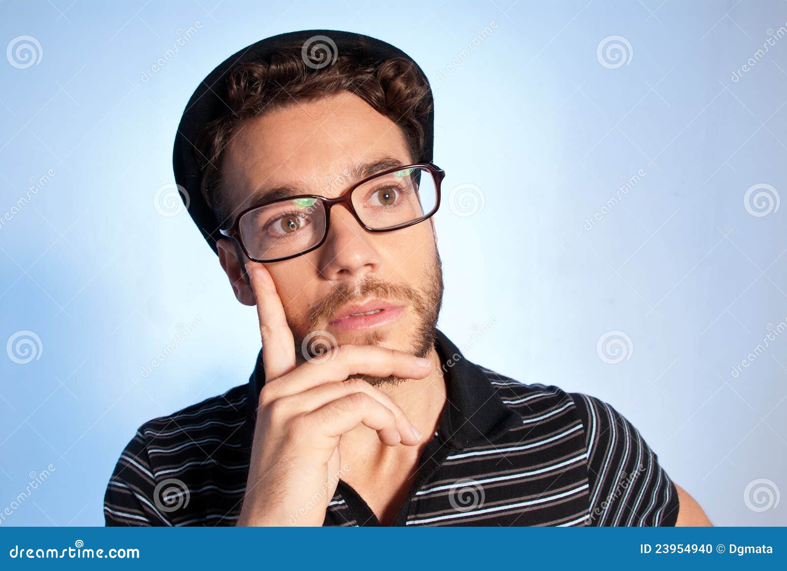 Young Man Modern Nerd Thinking Wide Angle Stock Photo - Image of eyes ...