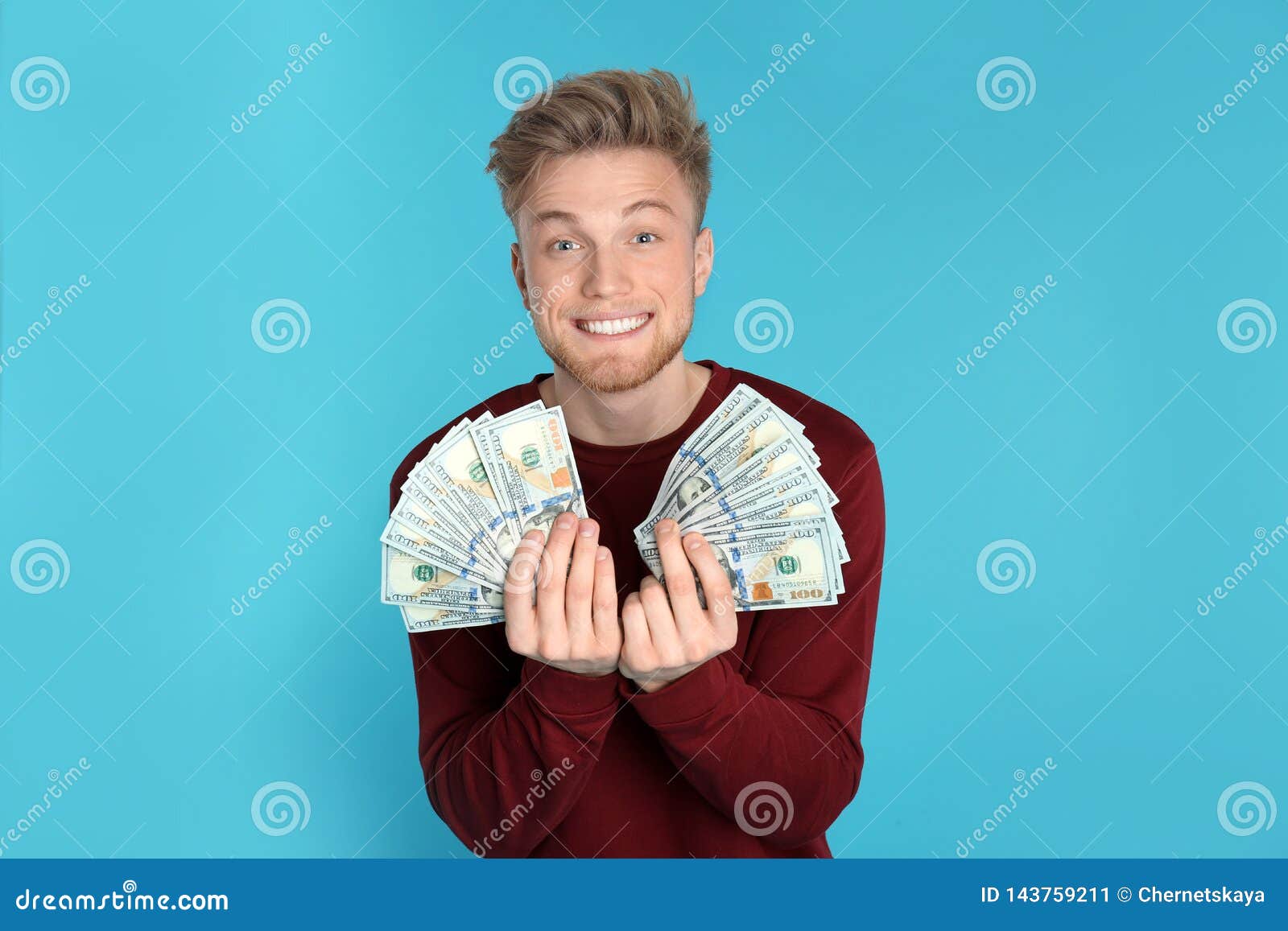 Young Man with Money on Background Stock Image - Image of lottery ...