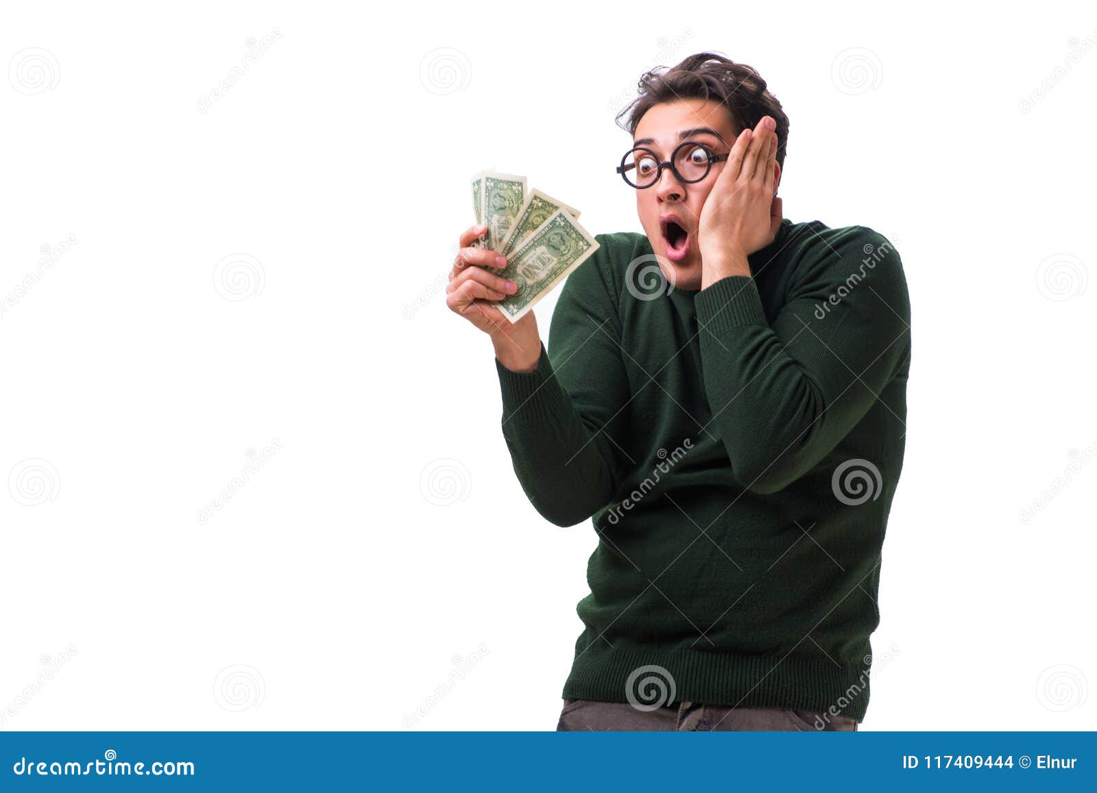 The Young Man with Money Isolated on White Stock Photo - Image of bonus ...