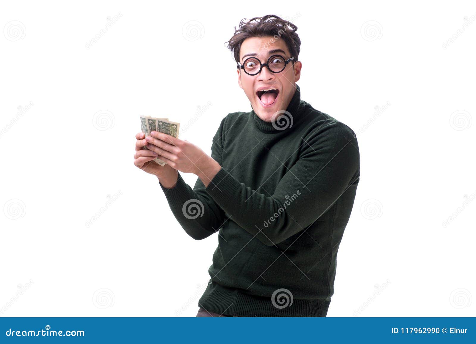 The Young Man with Money Isolated on White Stock Photo - Image of ...