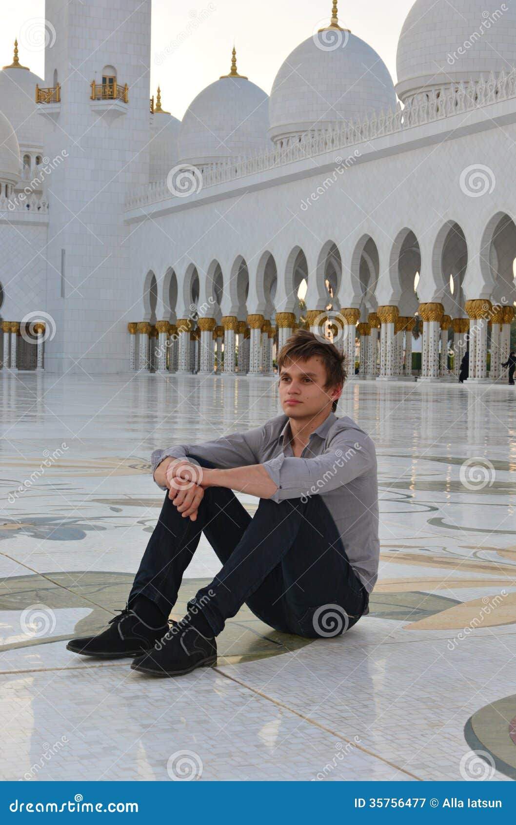 Young man in the mosque stock image. Image of column - 35756477
