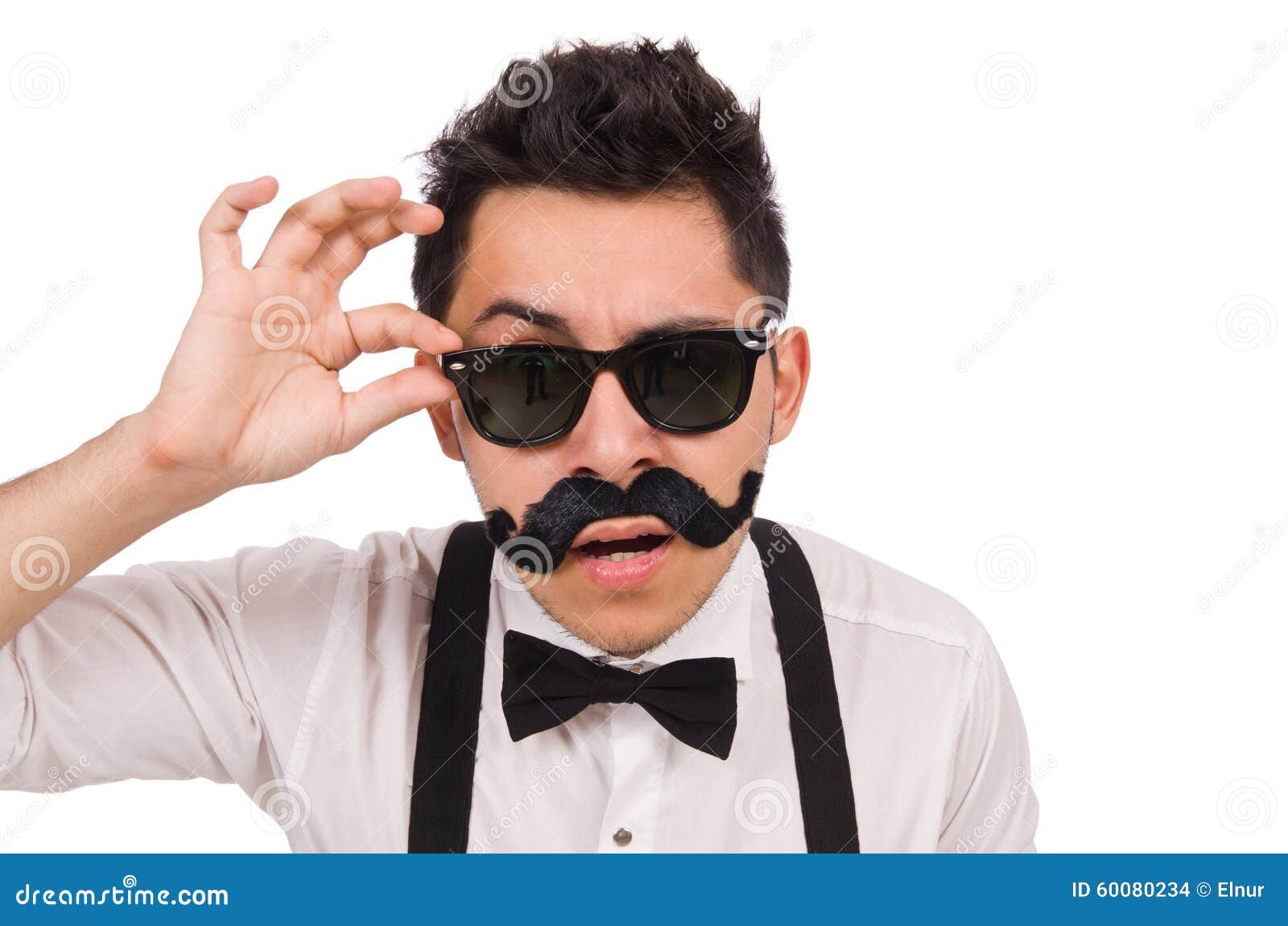 Young Man with Moustache Isolated on White Stock Photo - Image of ...
