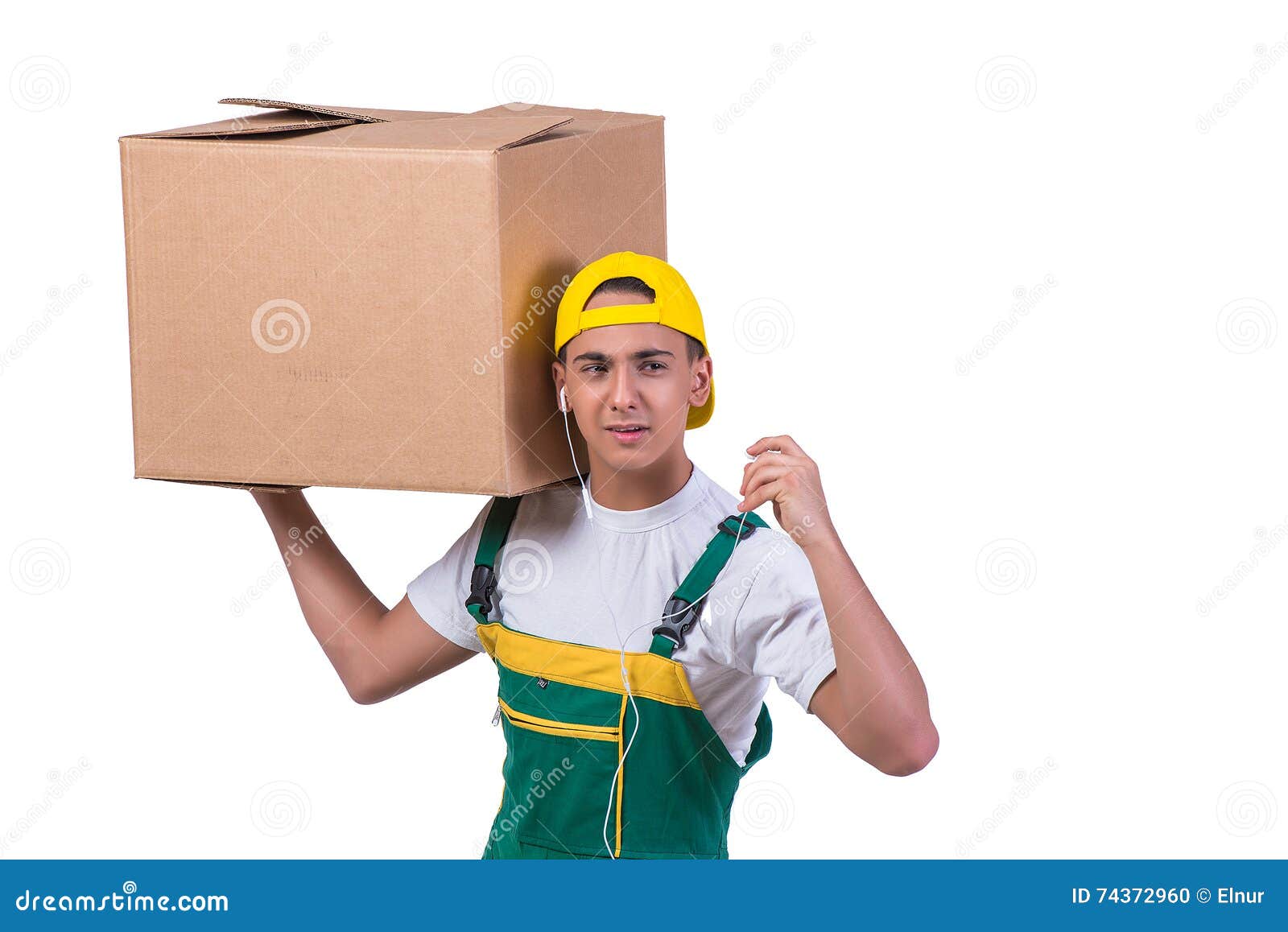 The Young Man Moving Boxes Isolated on White Stock Photo - Image of ...