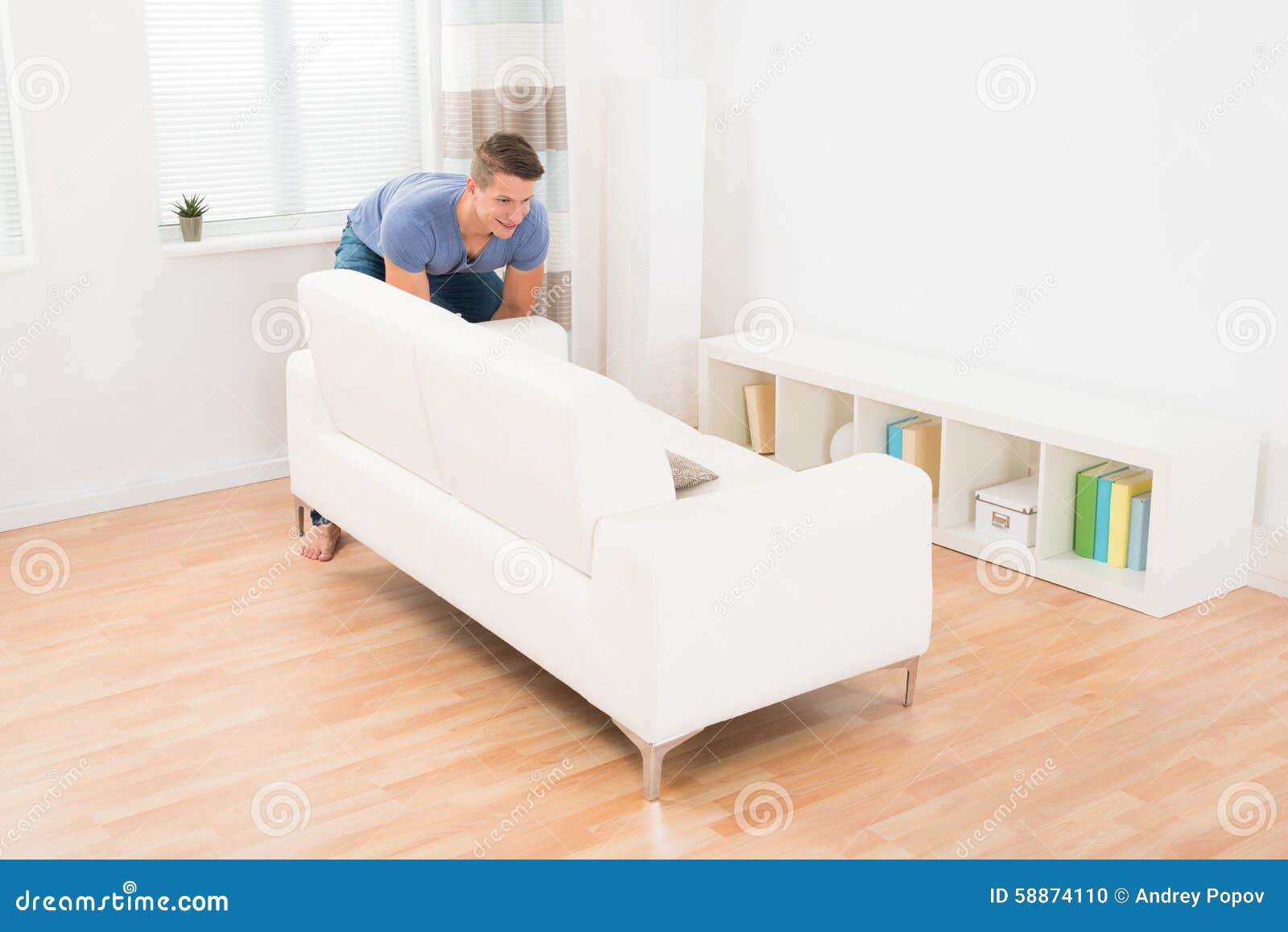 Young Man Moving Sofa stock photo. Image of modern, effort - 58874110