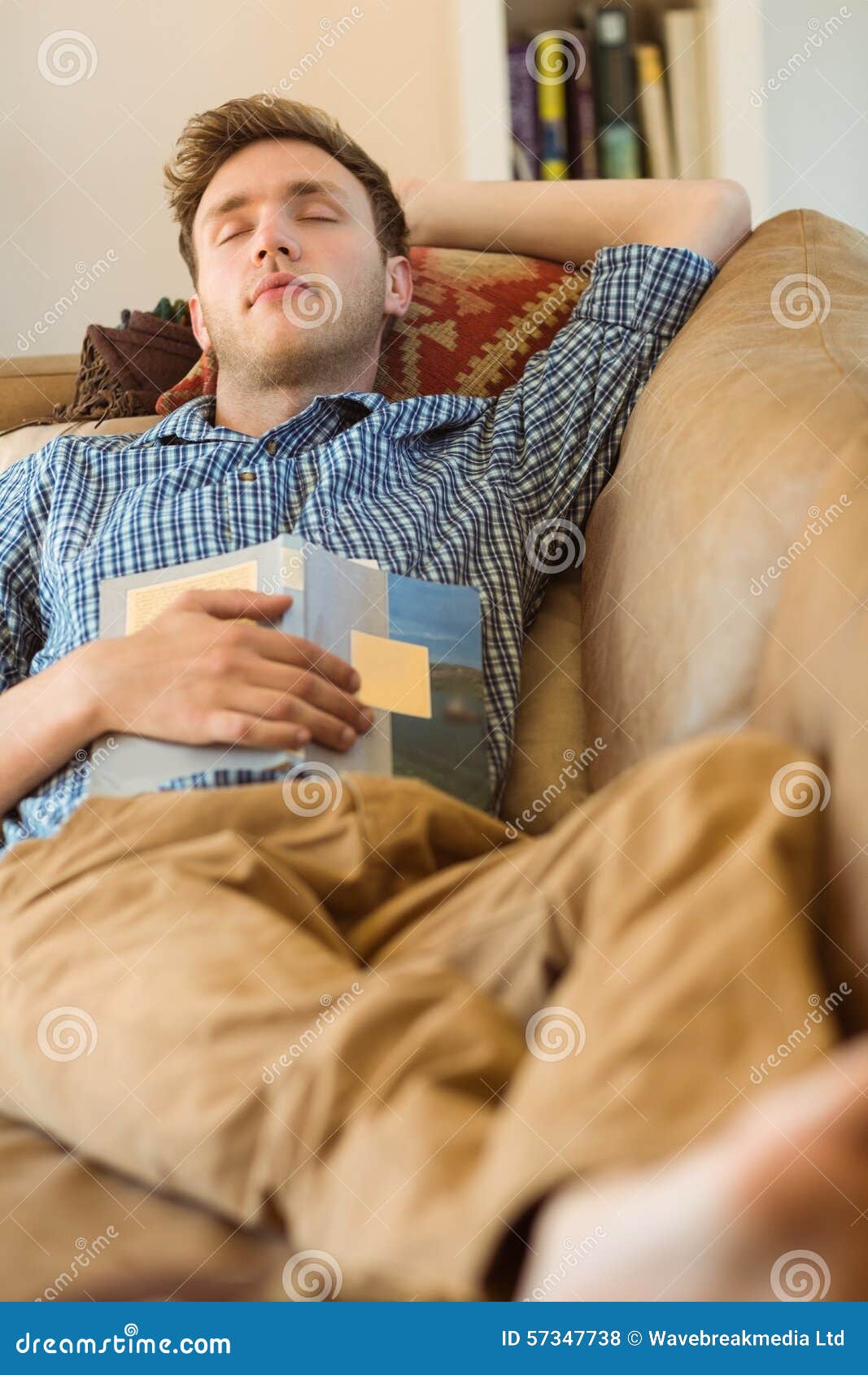 Young Man Napping on His Couch Stock Photo - Image of literature ...