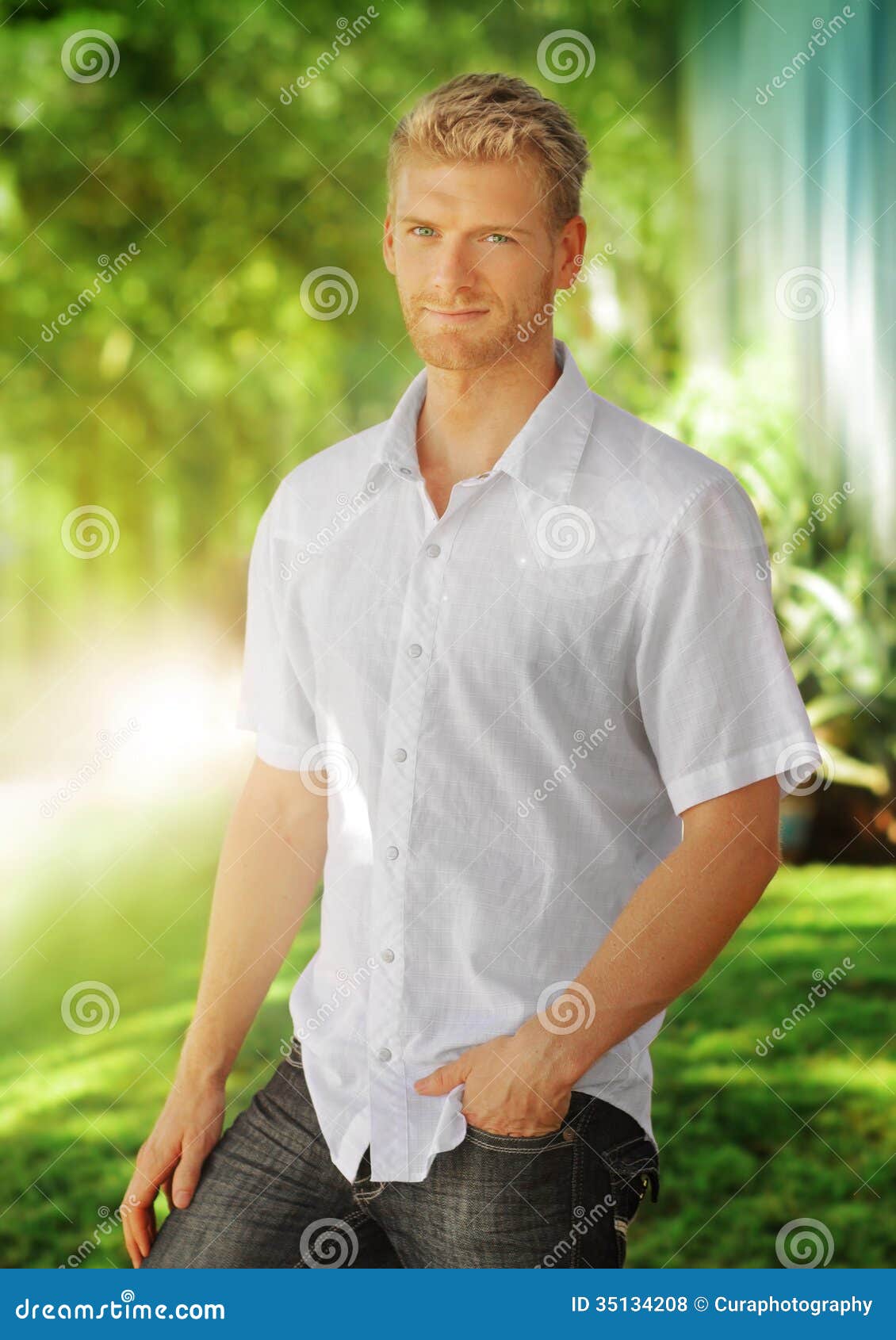 Young man in nature stock photo. Image of goodlooking - 35134208