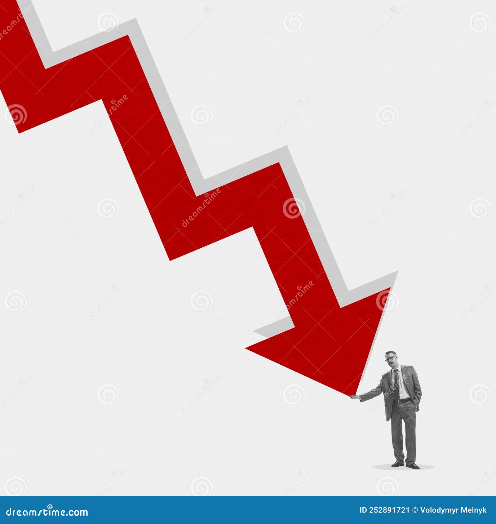 Young Man Near Huge Red Arrow As Indicator of Fall in the Exchange Rate ...