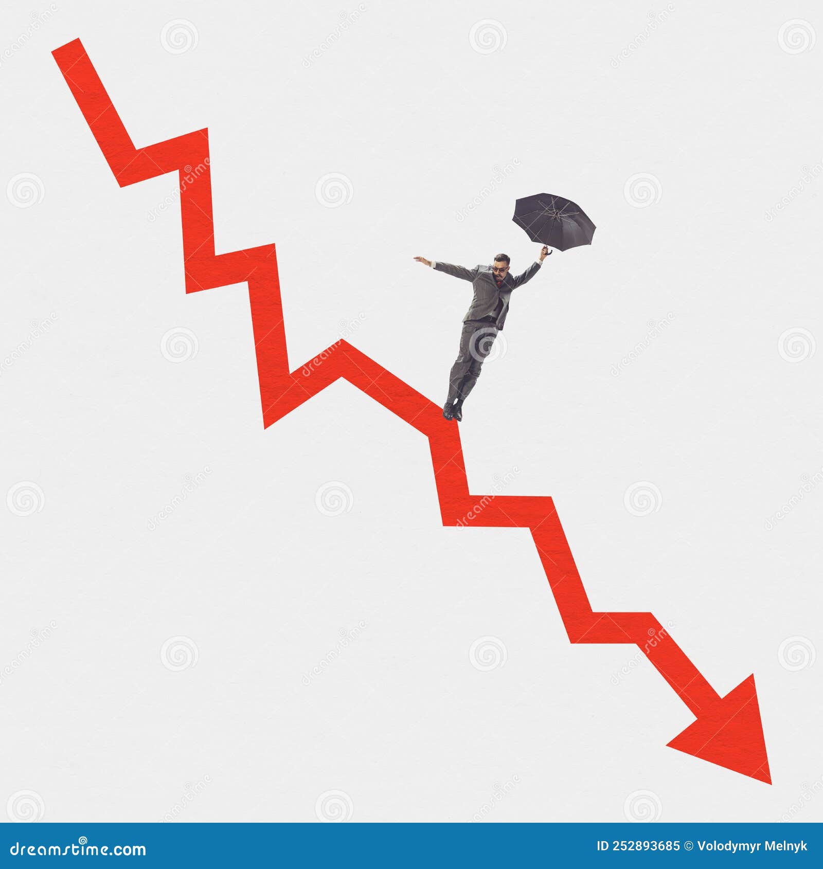 Young Man Near Huge Red Arrow As Indicator of Fall in the Exchange Rate ...