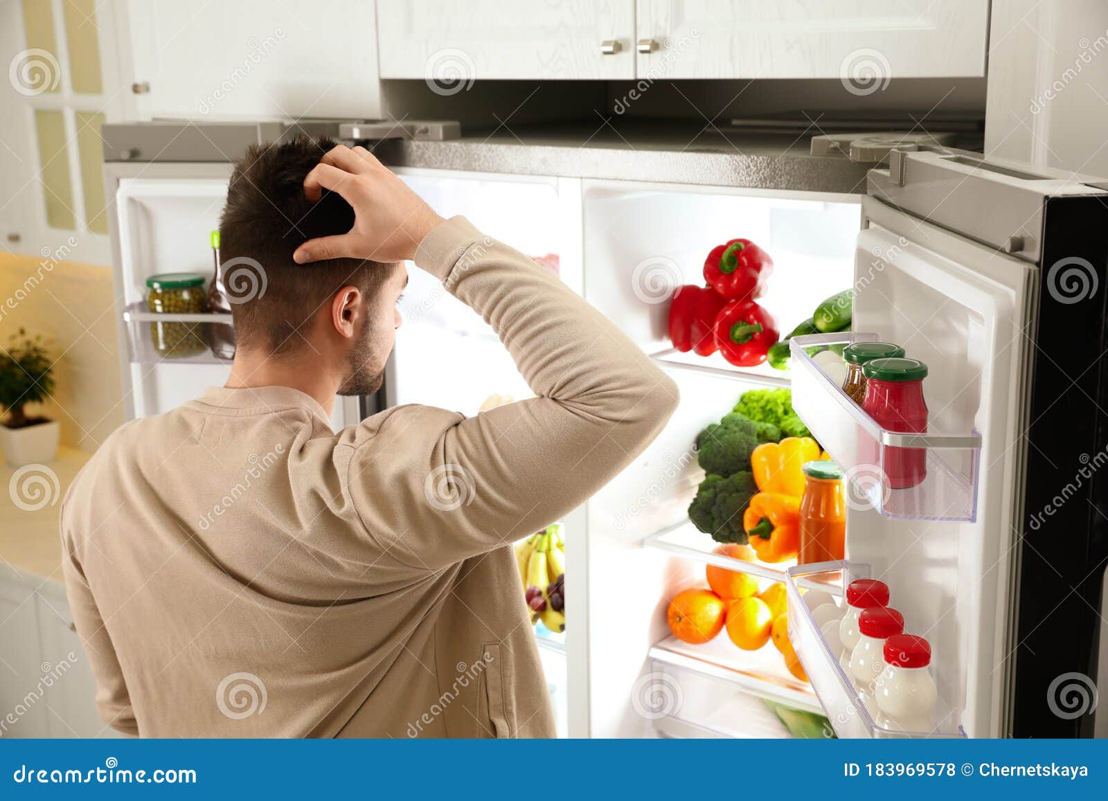 Man Near Open Refrigerator in Kitchen Stock Photo - Image of lifestyle ...