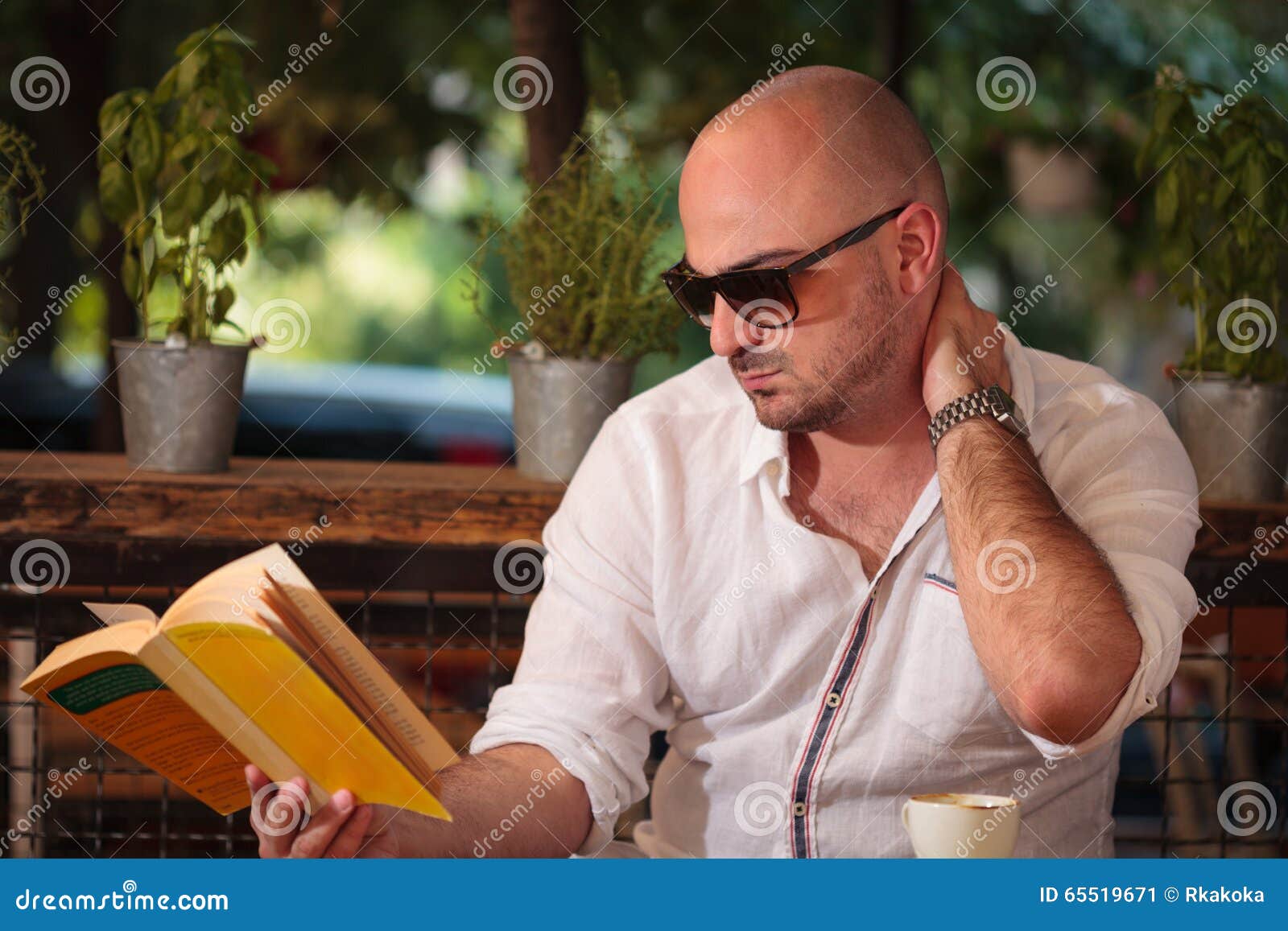 Young Man Neck Pain while Reading a Book Stock Image - Image of elegant ...