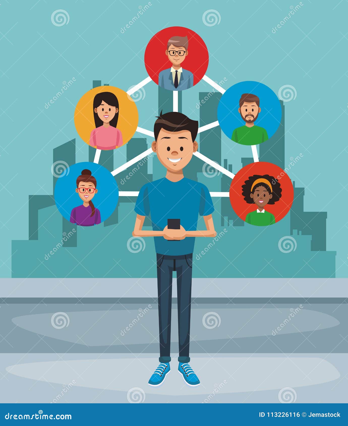 Young Man with Network Contacts Stock Vector - Illustration of online ...