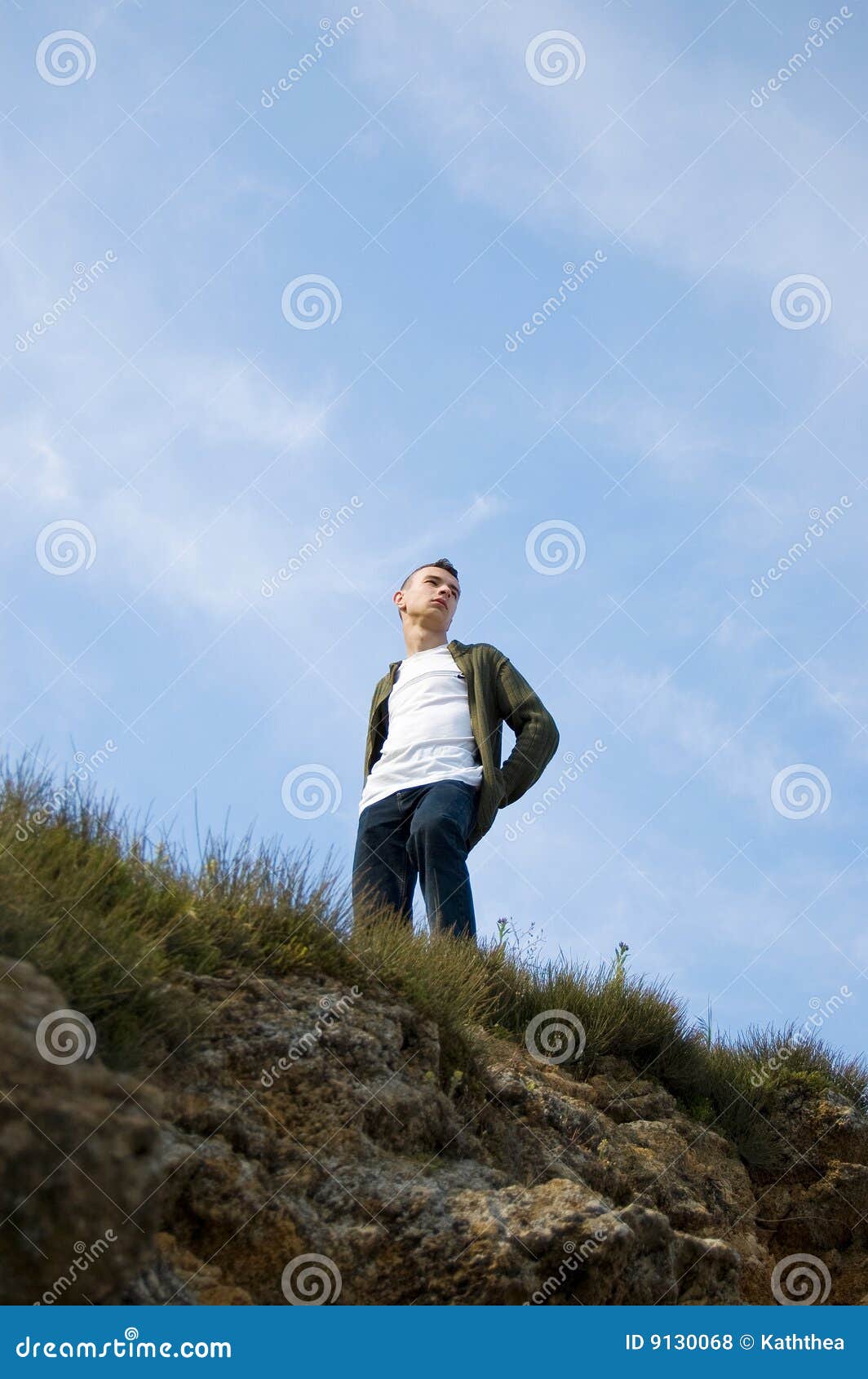 A Young Man Observing the Surrounding World from T Stock Photo - Image ...