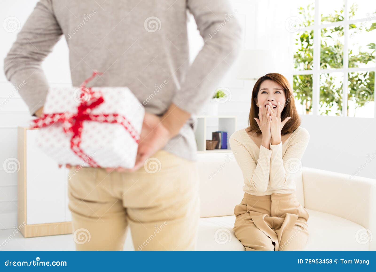 Young Man Offering Gift To His Wife Stock Photo - Image of relationship ...