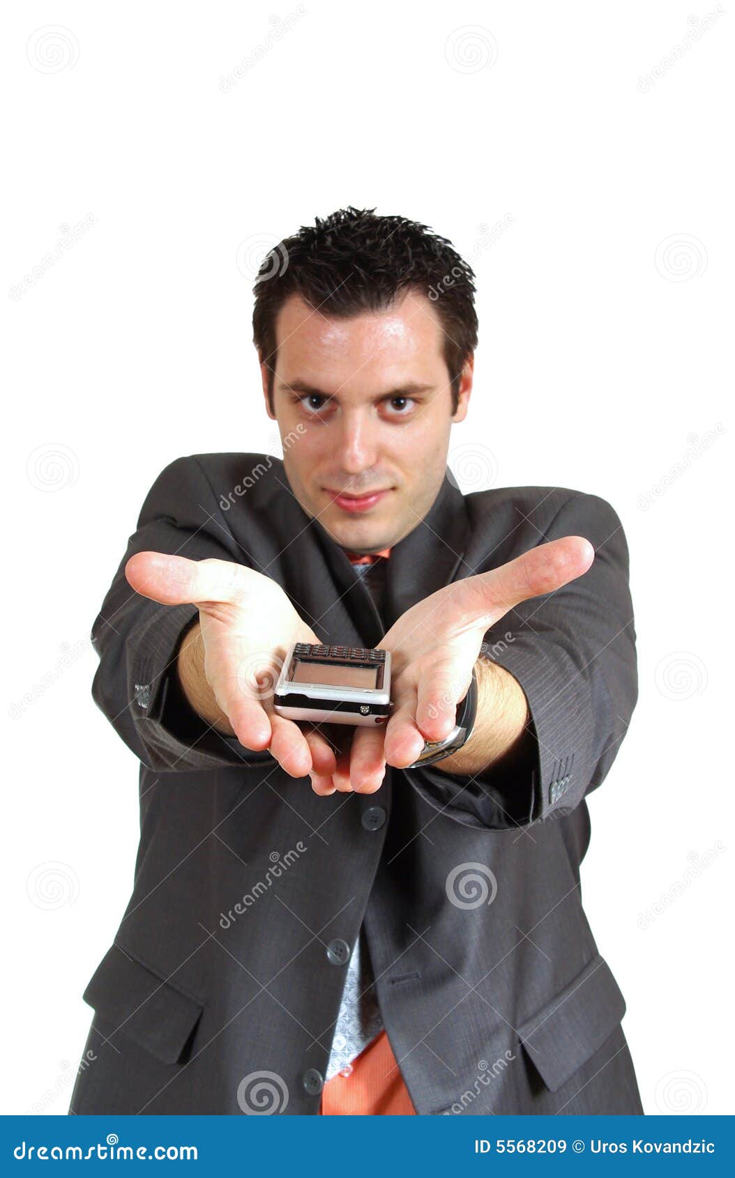 Young Man Offering Giving Cellphone Stock Image - Image of mobile ...