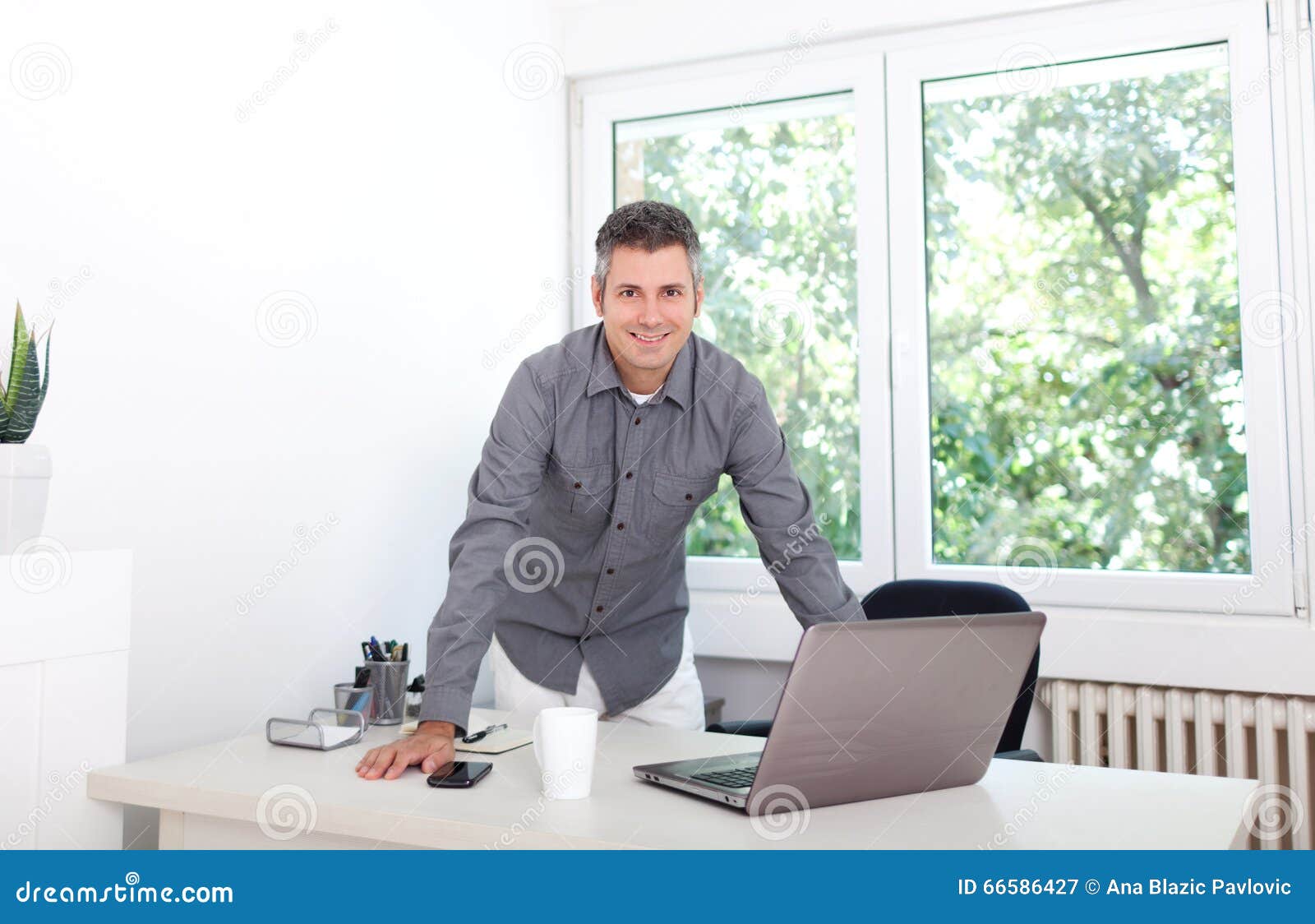 Young man at office stock image. Image of grey, desk - 66586427