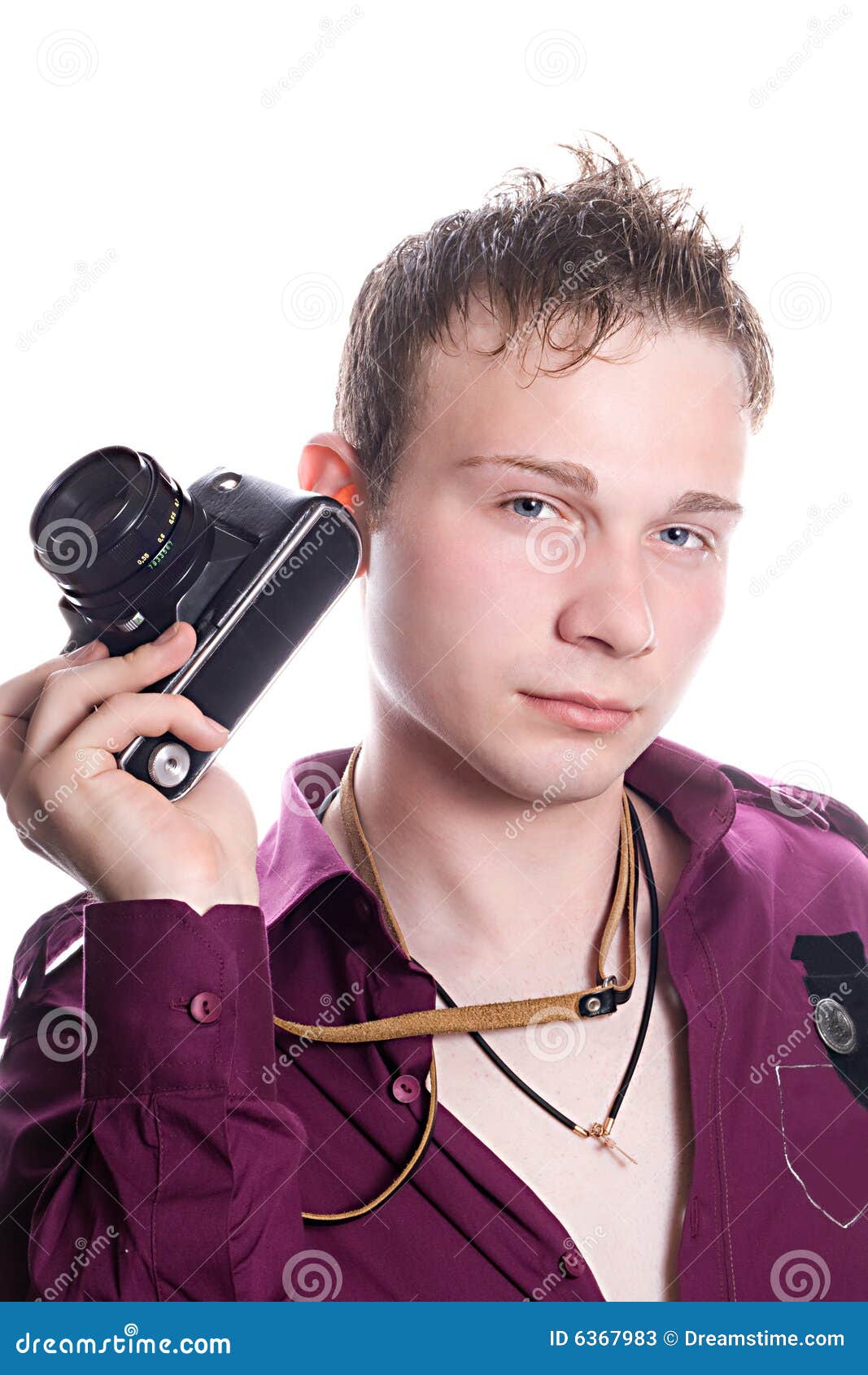 The Young Man with Old Camera Stock Image - Image of face, human: 6367983