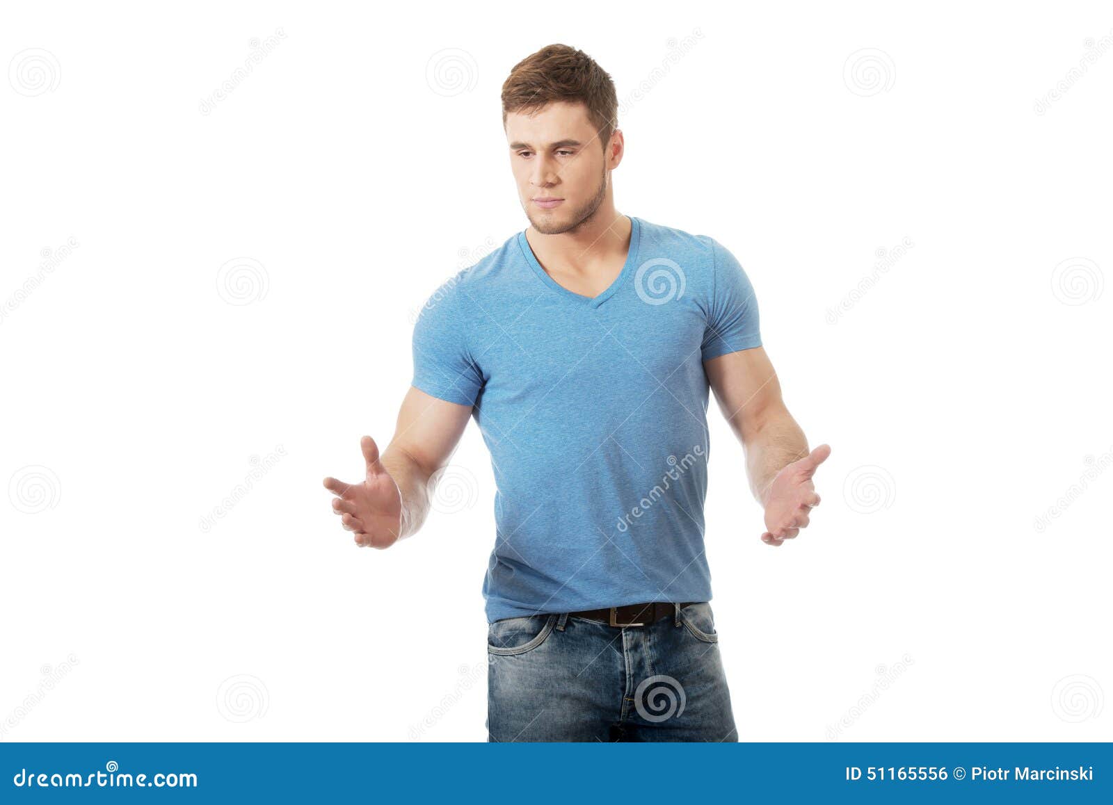 Young man with open hands. stock photo. Image of gesturing - 51165556