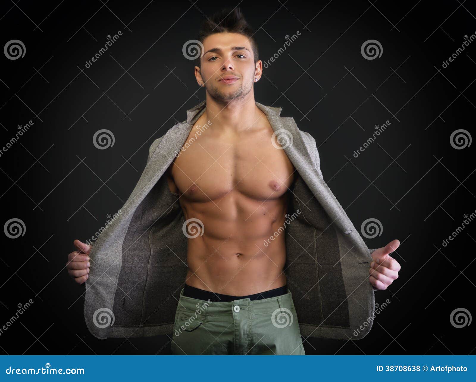 Young Man with Open Jacket on Muscular Torso Stock Photo - Image of ...