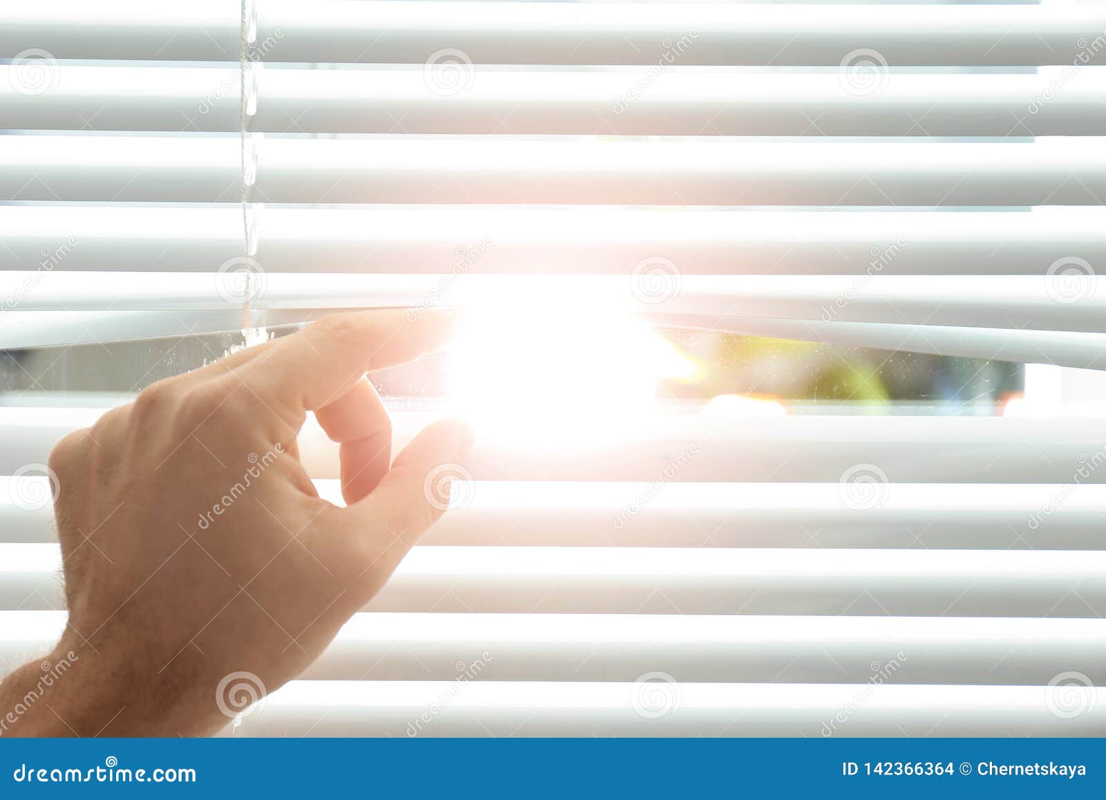 Young Man Opening Window Blinds, Closeup Stock Photo - Image of blinds ...