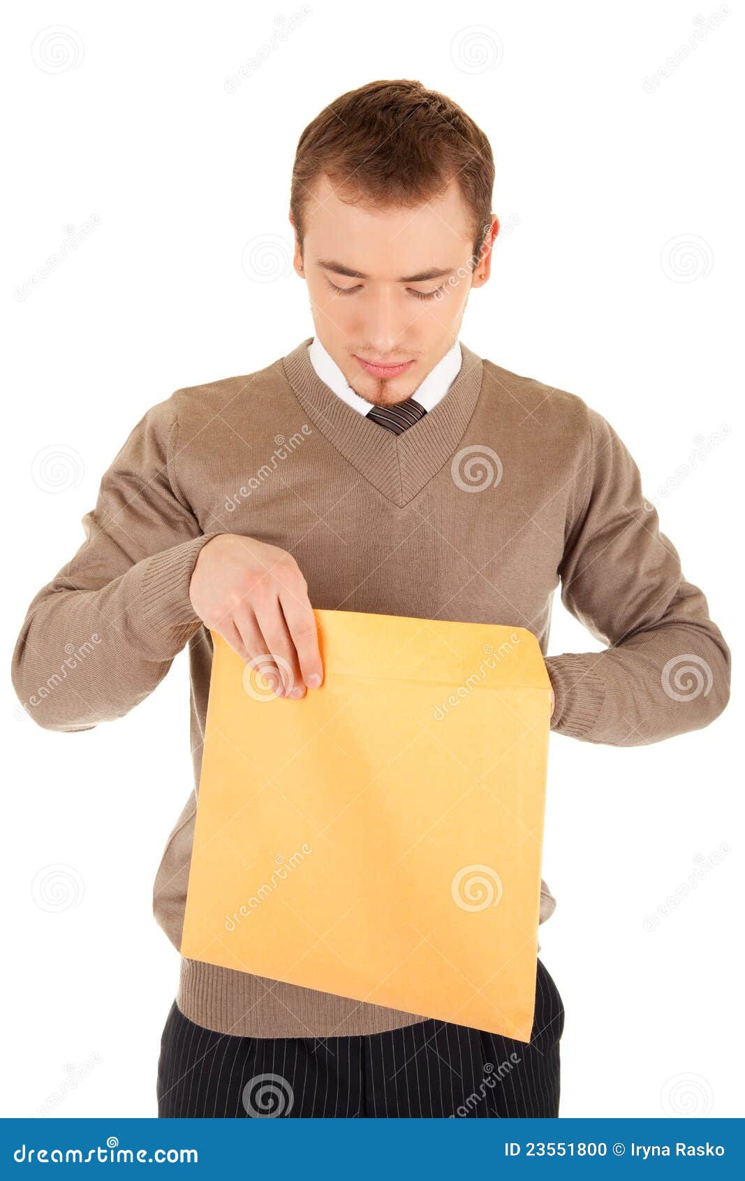 Young Man Opens a Post Package Stock Photo - Image of paper, european ...