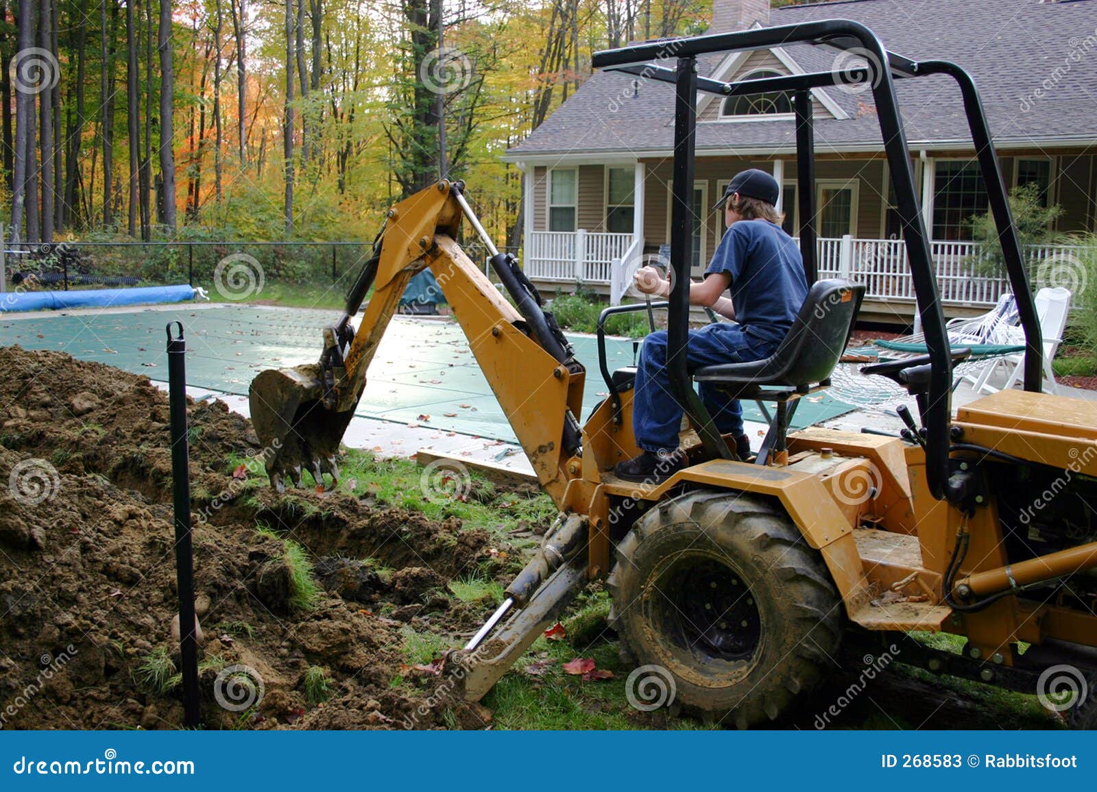 Young Man Operating Backhoe Stock Image - Image of backyard, backhoe ...