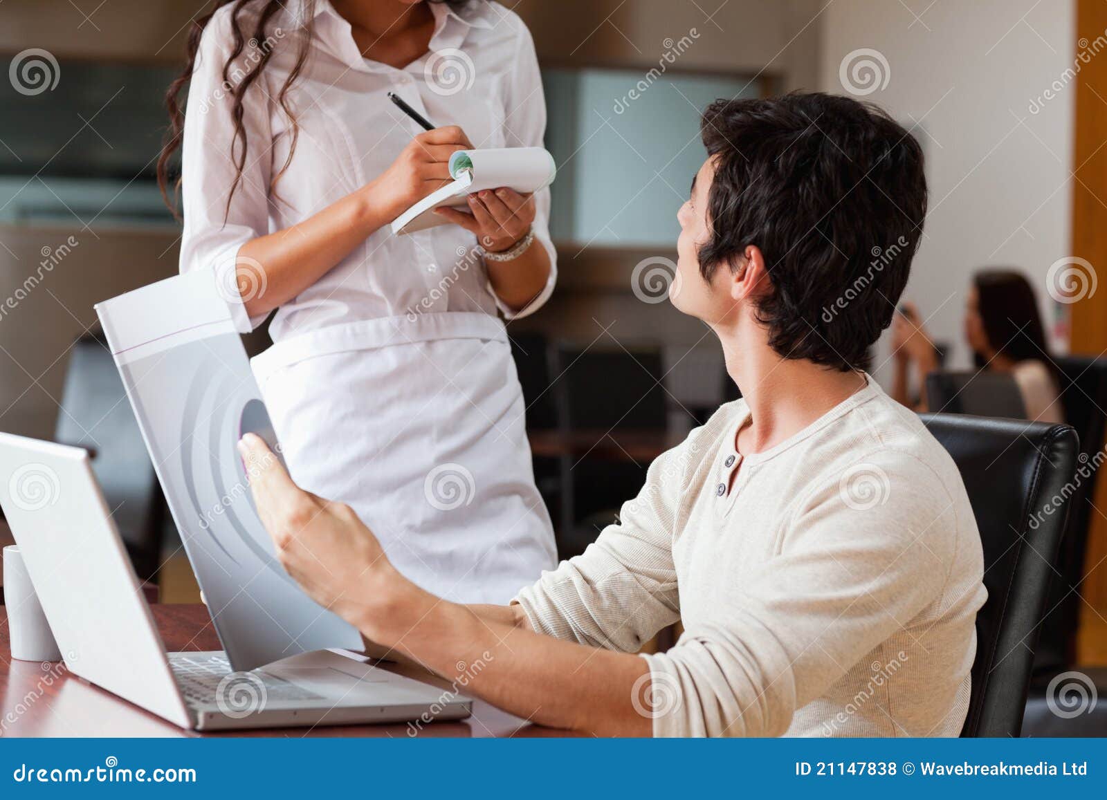 Young Man Ordering Food To a Waitress Stock Photo - Image of beautiful ...