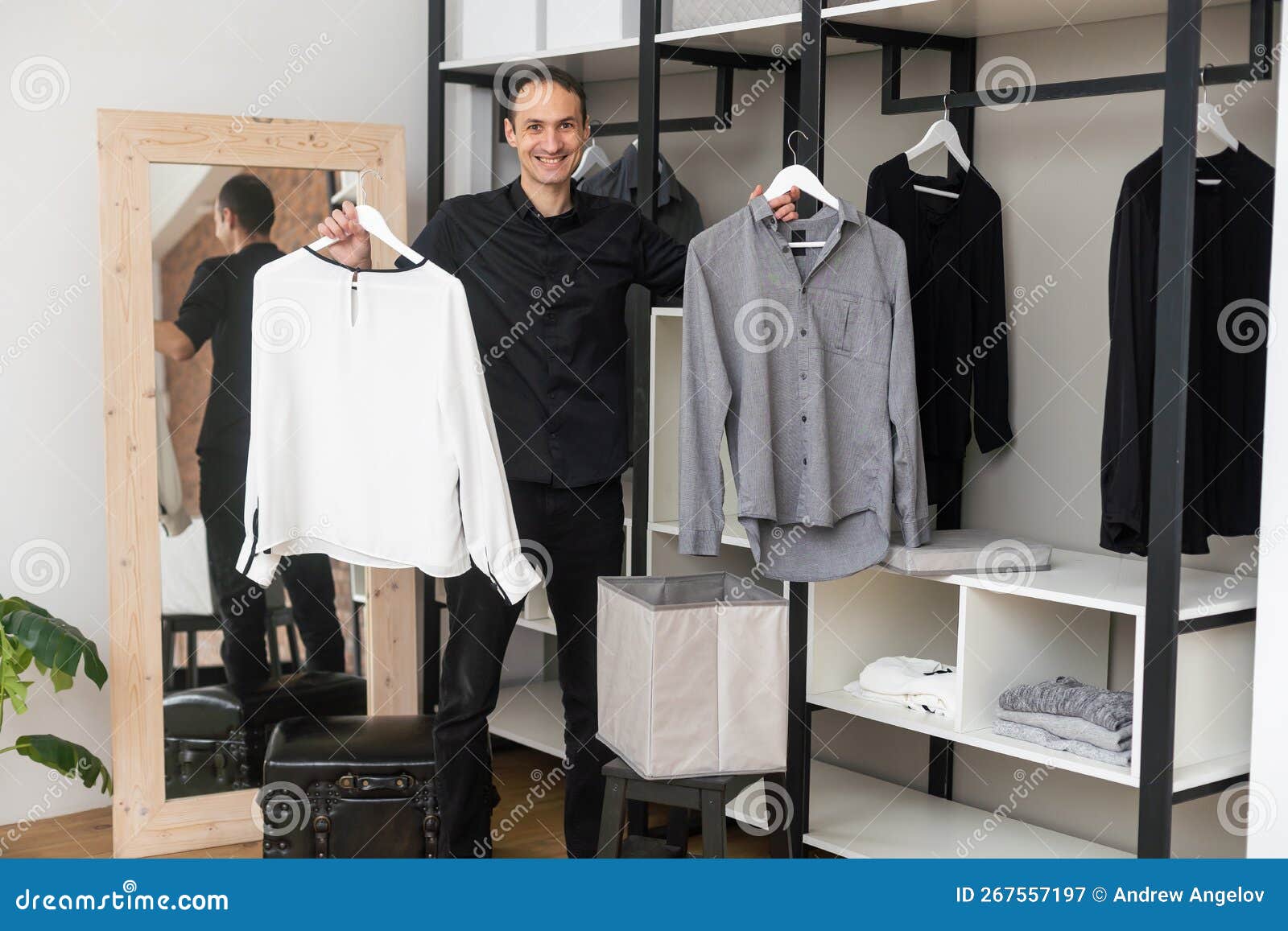 Young Man Organizing the Closet Stock Image - Image of person, closeup ...