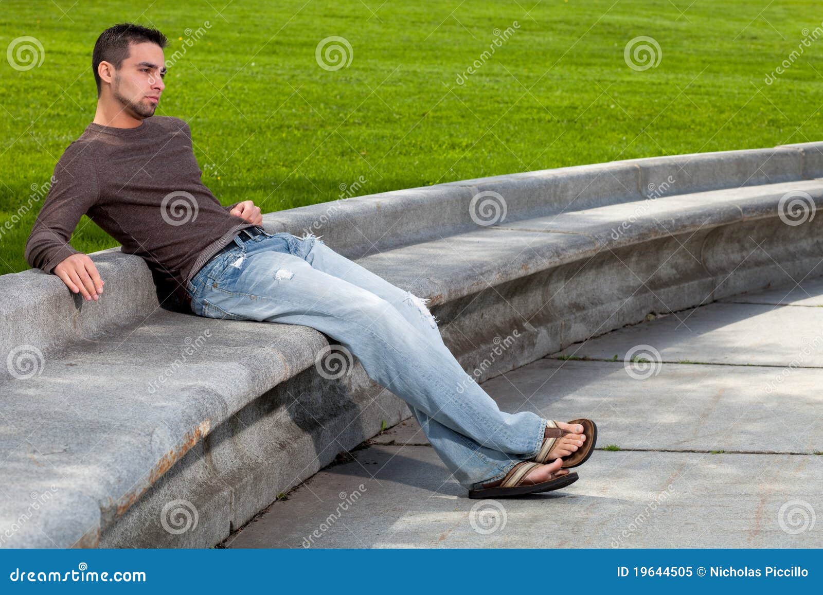 Young Man Outside stock image. Image of bench, outdoors - 19644505
