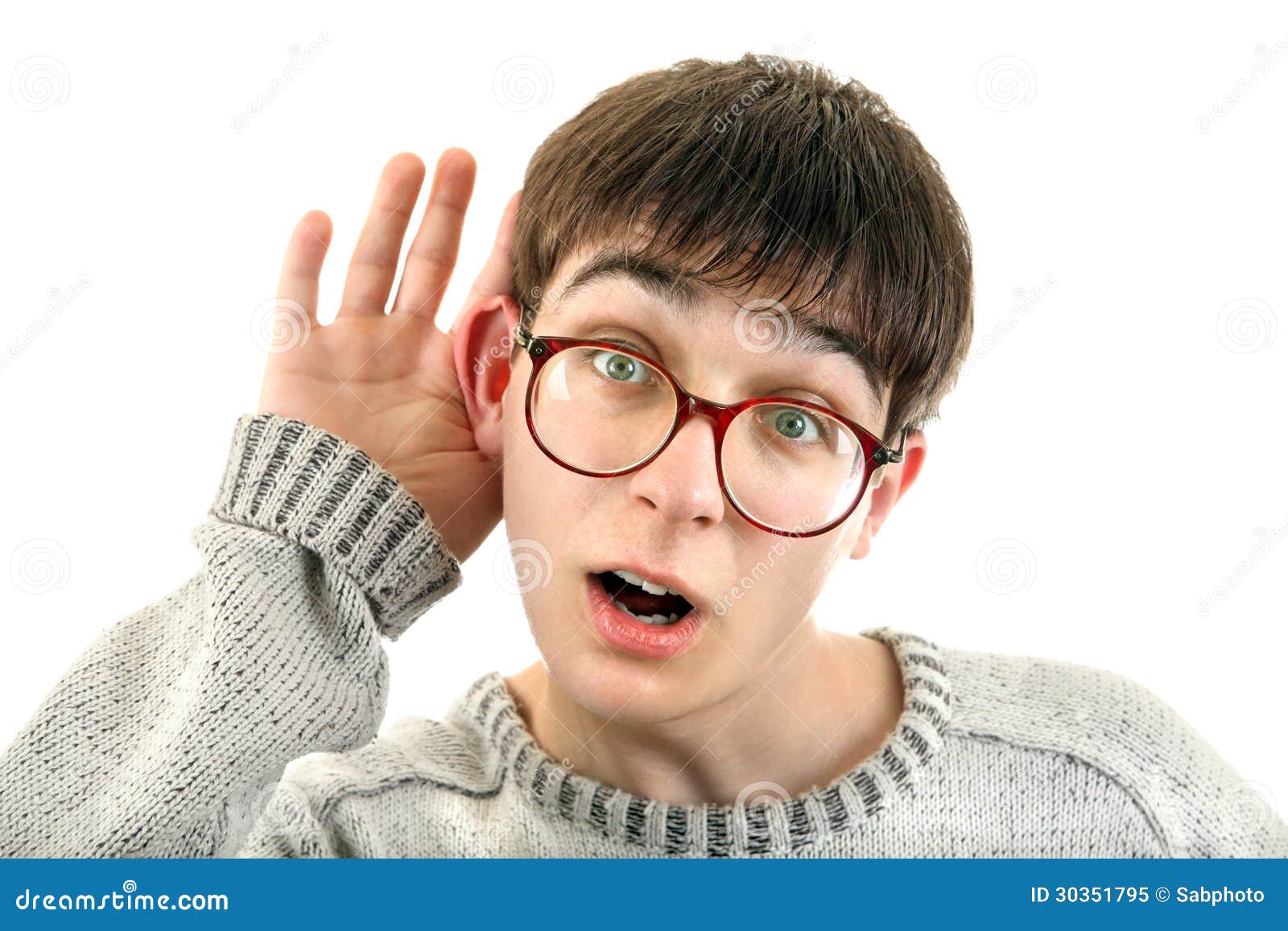 Young man Overhears stock image. Image of eyeglasses - 30351795