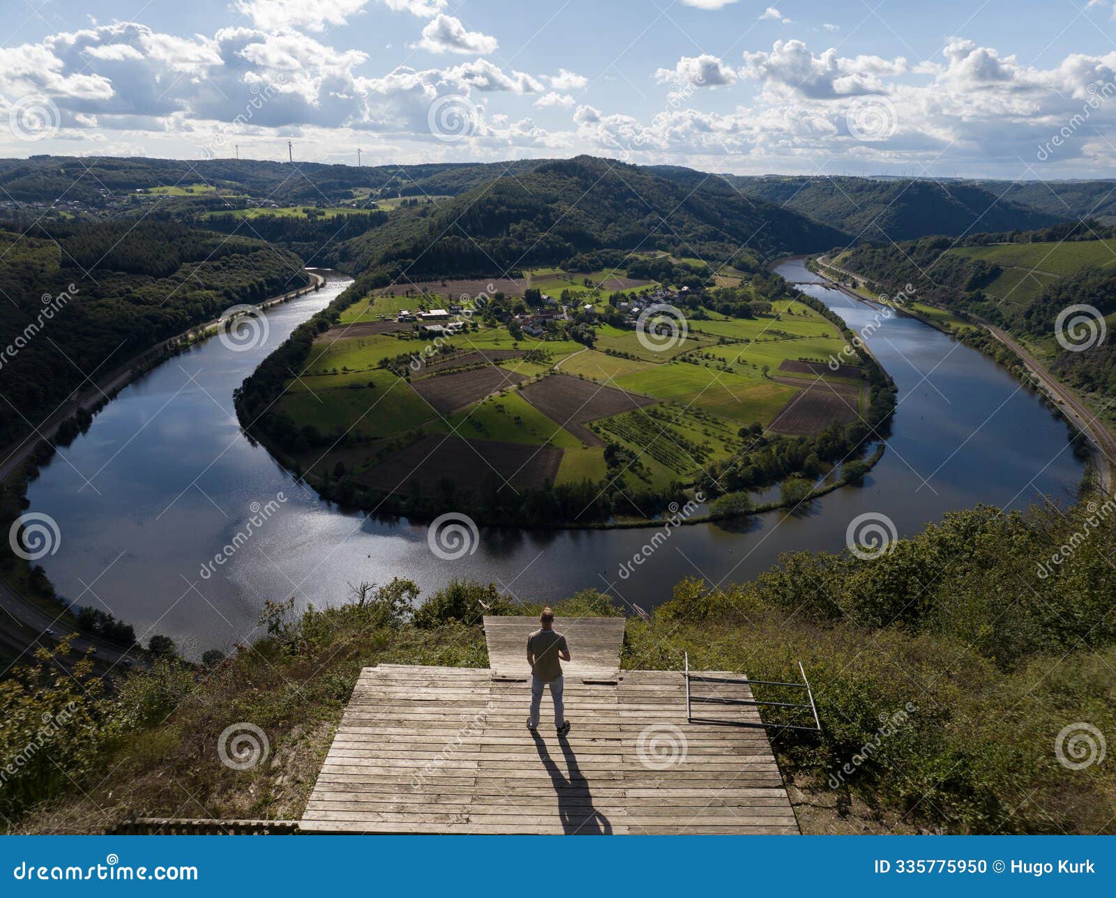 Young Man Overlooking a Valley Viewpoint in the German Eiffel Region ...