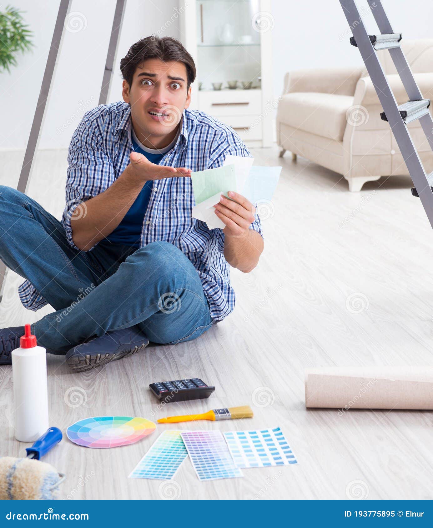 Young Man Overspending His Budget in Refurbishment Project Stock Image ...