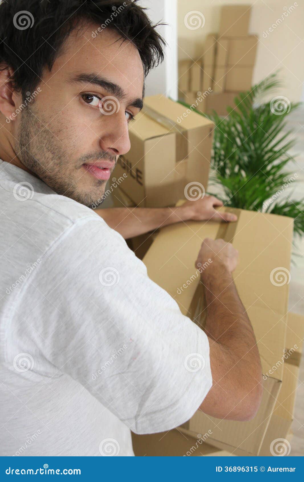 Young Man Packing Boxes Royalty-Free Stock Photography | CartoonDealer ...