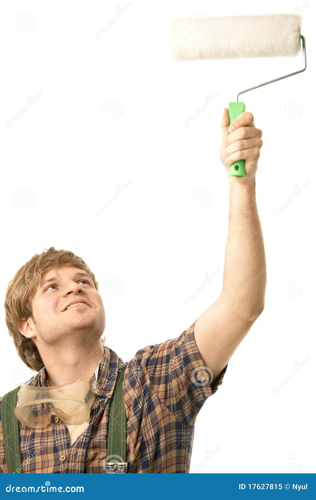 Young Man Painting with Roller Stock Image - Image of energetic, green ...