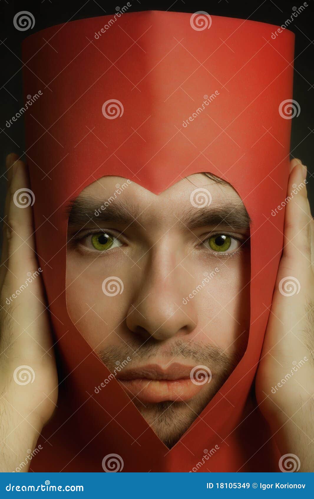 Young Man Peering from Heart-shaped Stock Image - Image of opening ...