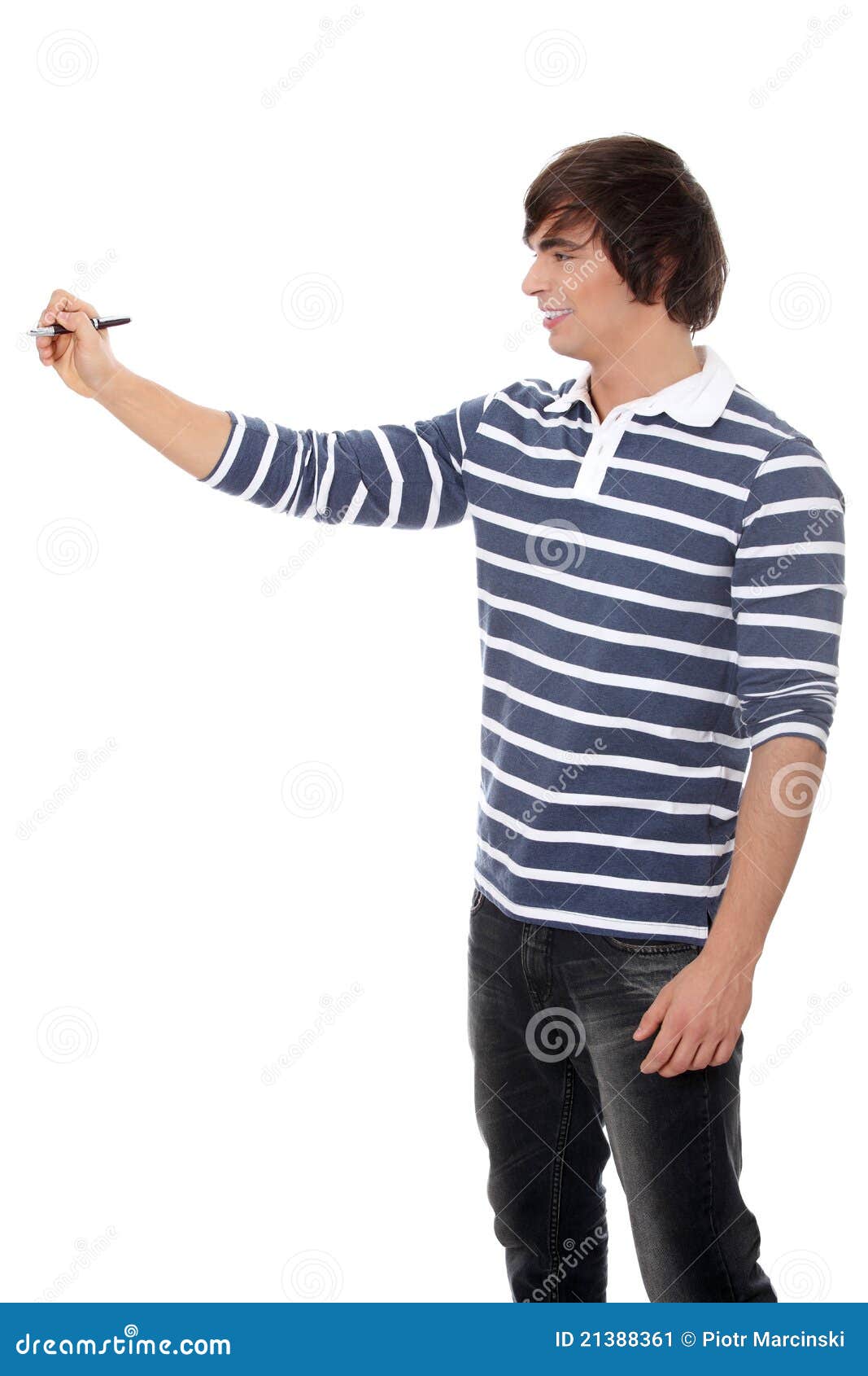 Young man with a pen. stock image. Image of study, handwriting - 21388361