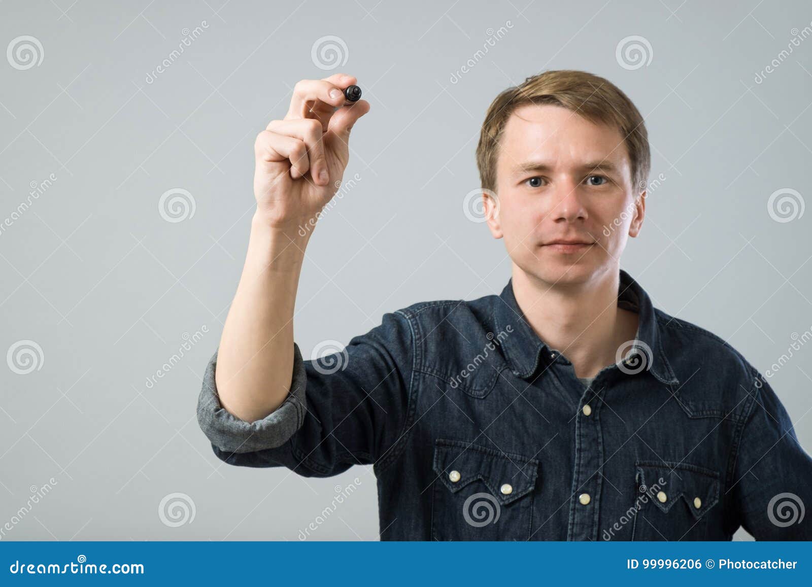 Young man with pen stock photo. Image of business, empty - 99996206