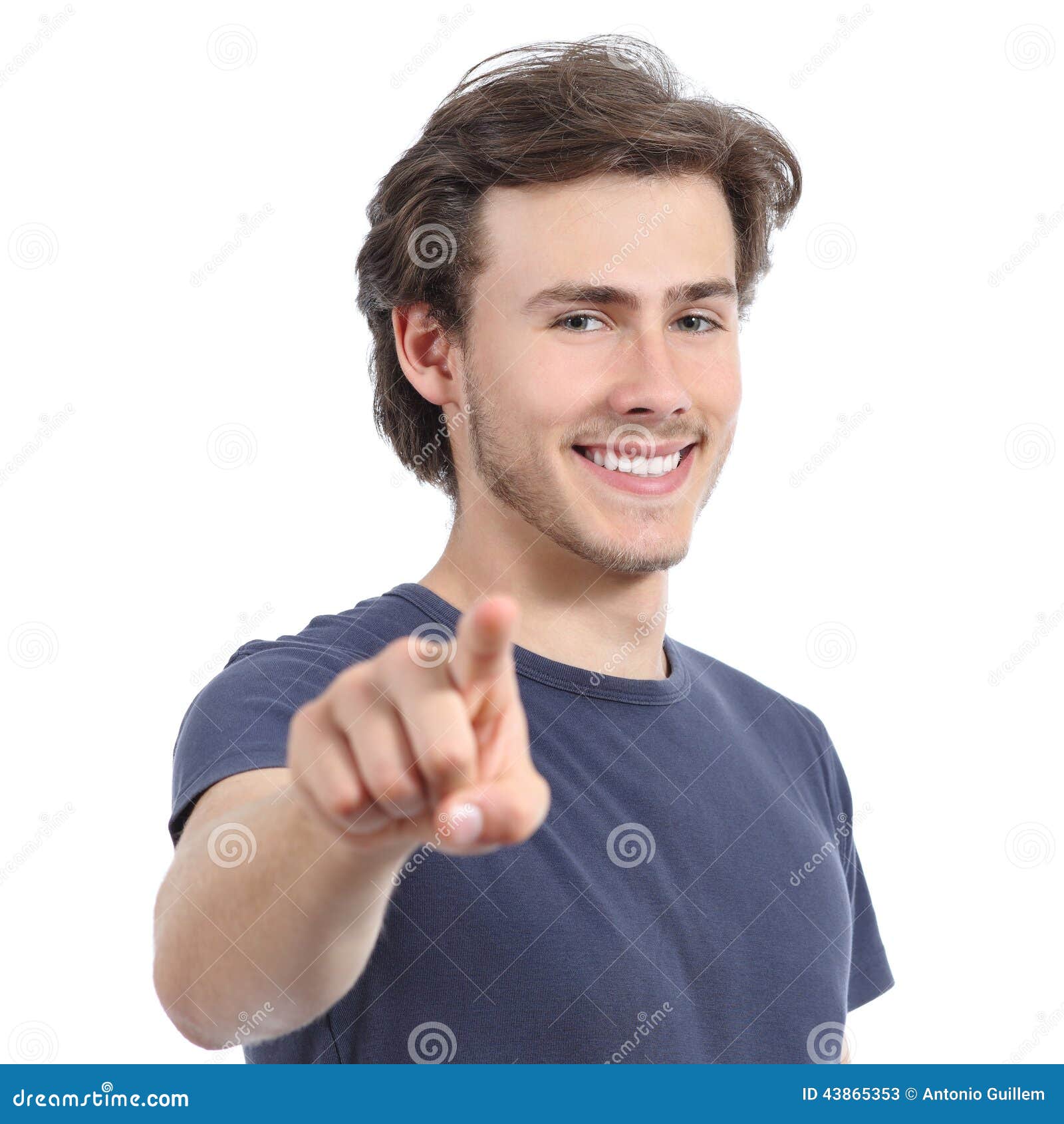 Young Man With A Perfect White Smile Pointing At Camera Stock Image